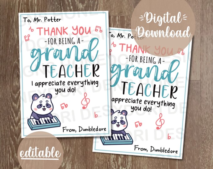 Music Teacher Gift Tags, Instant Download, Printable Piano Teacher Tags ...