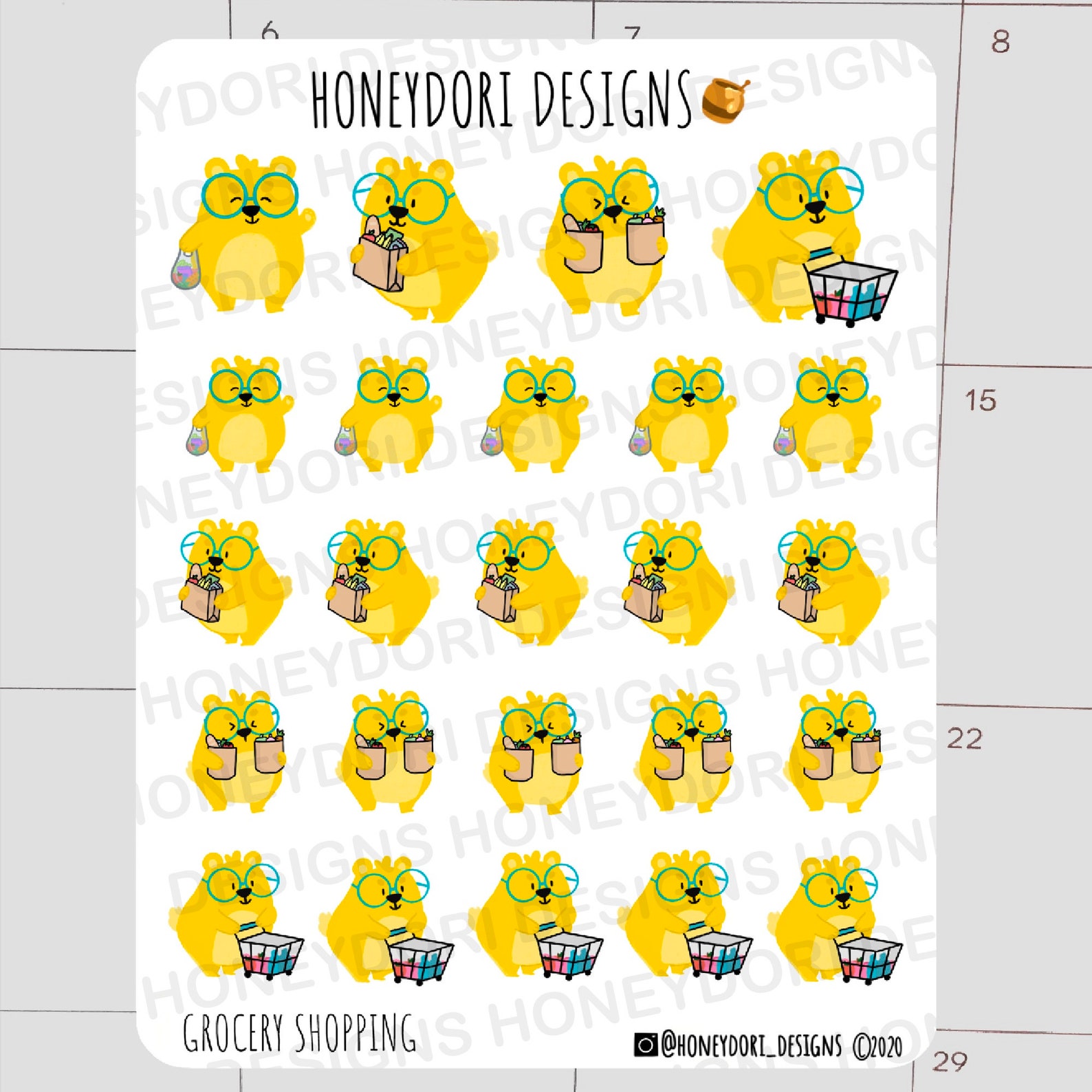 Grocery Shopping Stickers-planner Stickers bear Stickers-scrapbook ...