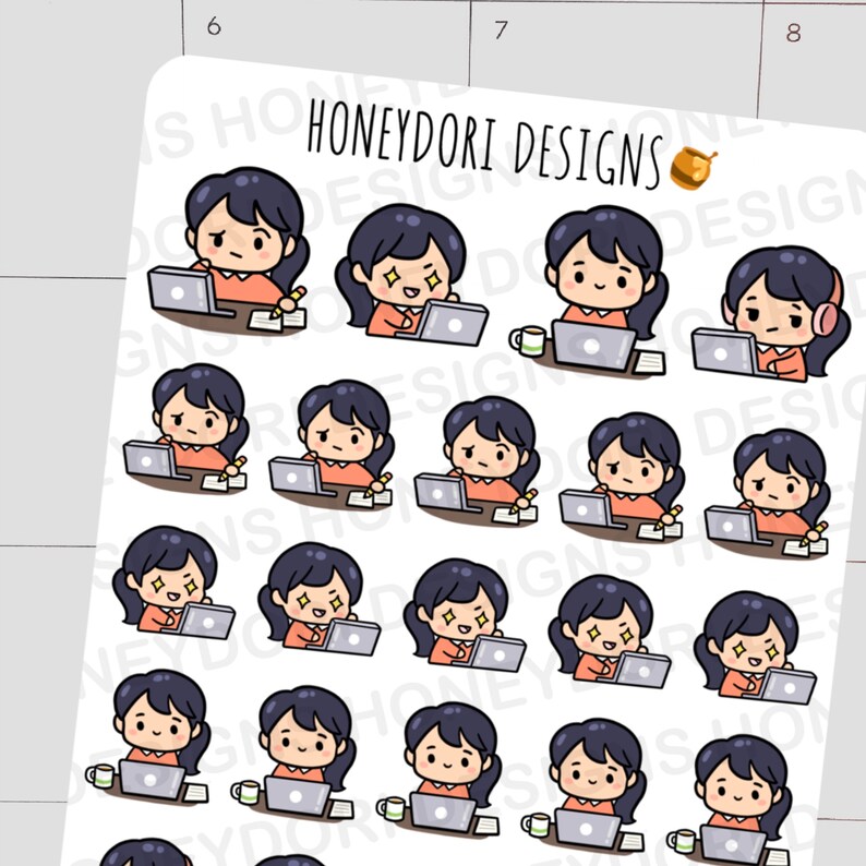 Work Planner Stickers - Cute Girl Working Stickers - Laptop Work ...