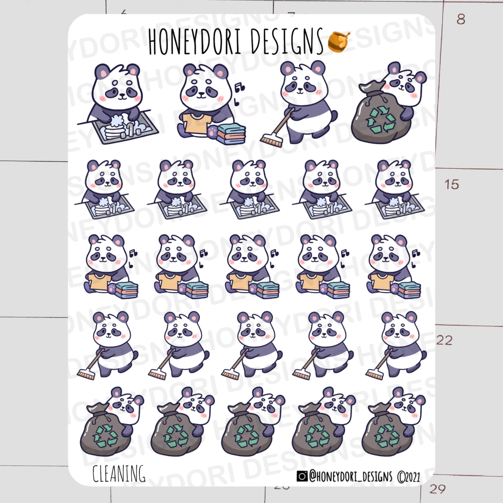 Cleaning Stickers - House Chores Planner Stickers - Hand Drawn Panda ...