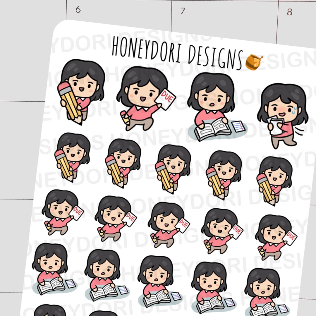 Study Time Stickers Cute Girl Planner Stickers Girl Study Stickers Test ...
