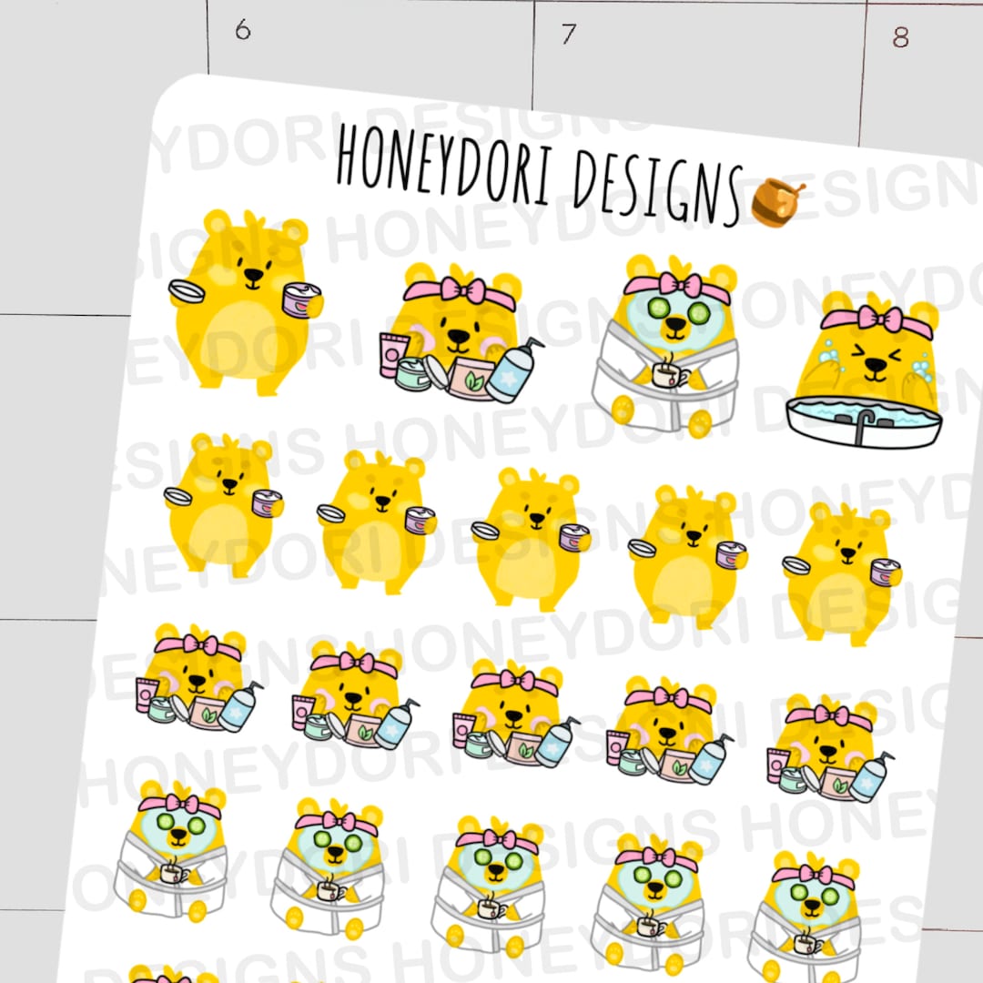 Spa Day Stickers-face Care Stickers-planner Stickers-bear Stickers ...