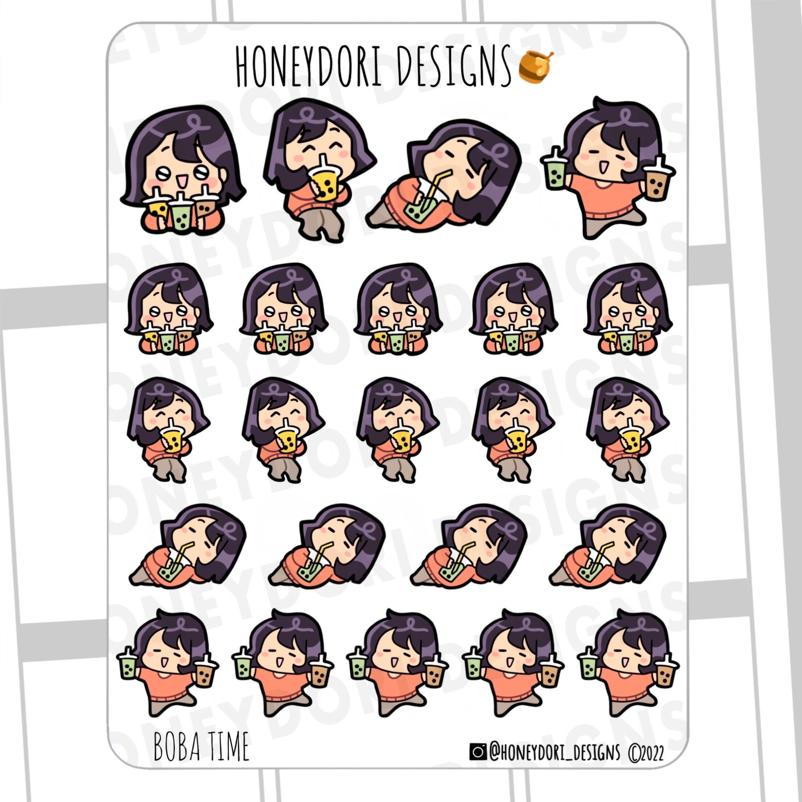 Boba Girl Stickers Bubble Tea Stickers Drink Planner - Etsy