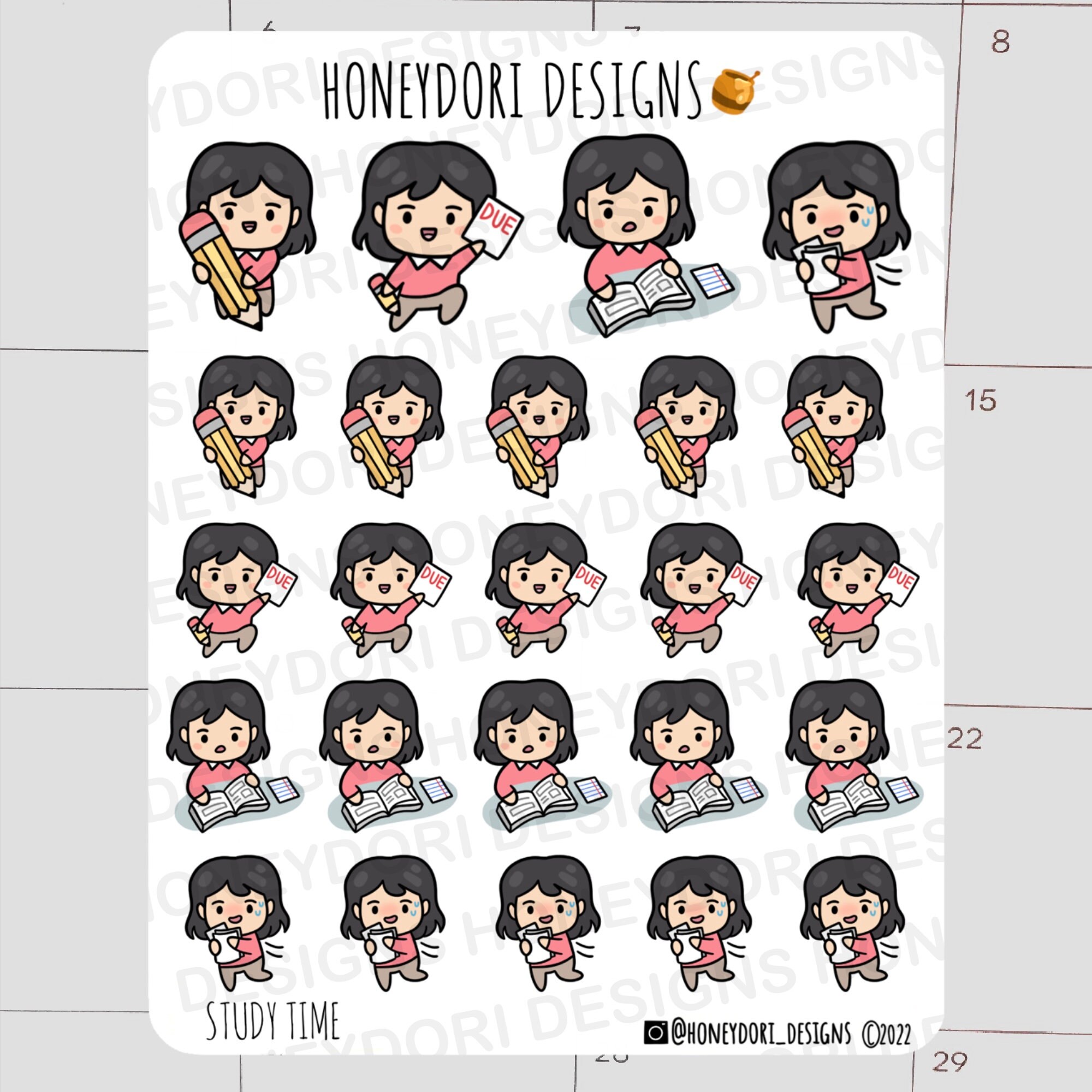 Study Time Stickers Cute Girl Planner Stickers Girl Study - Etsy