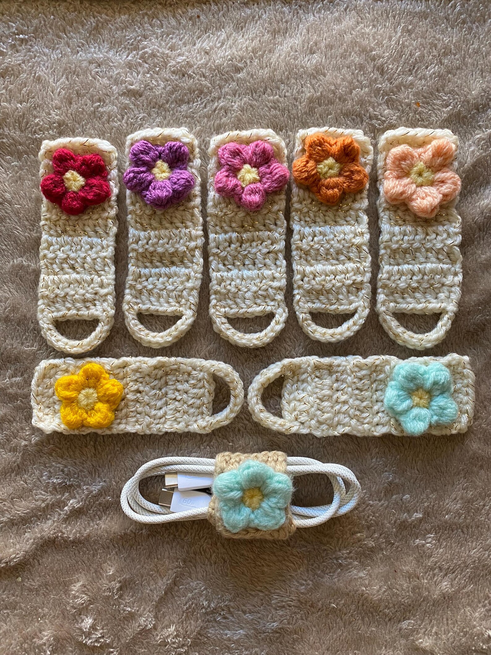 Crochet Flower Phone Cord Wrap // Headphone Wrap // Charger Wrap ...