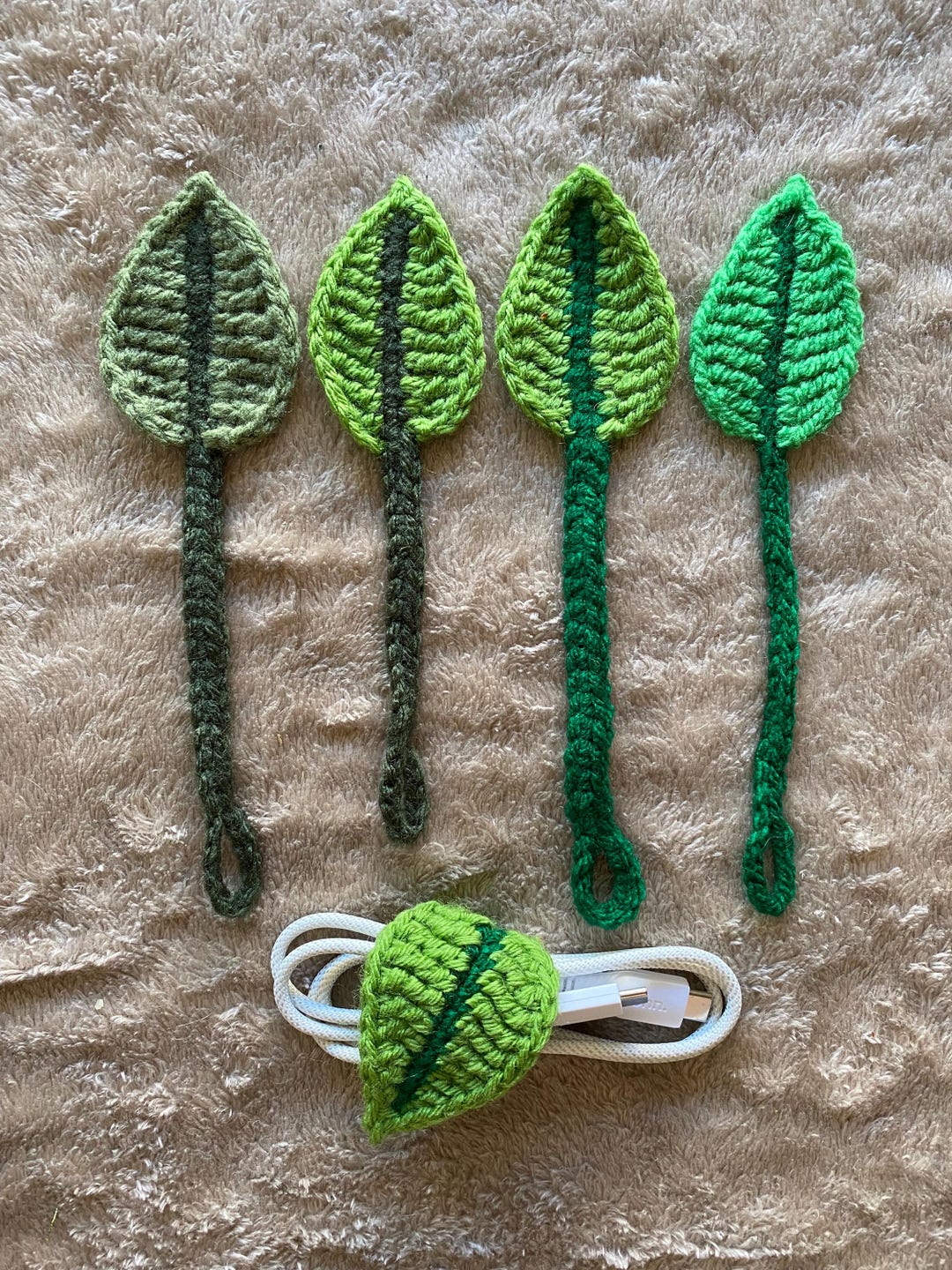 Crochet Leaf Phone Cord Wrap // Headphone Wrap // Charger Wrap ...