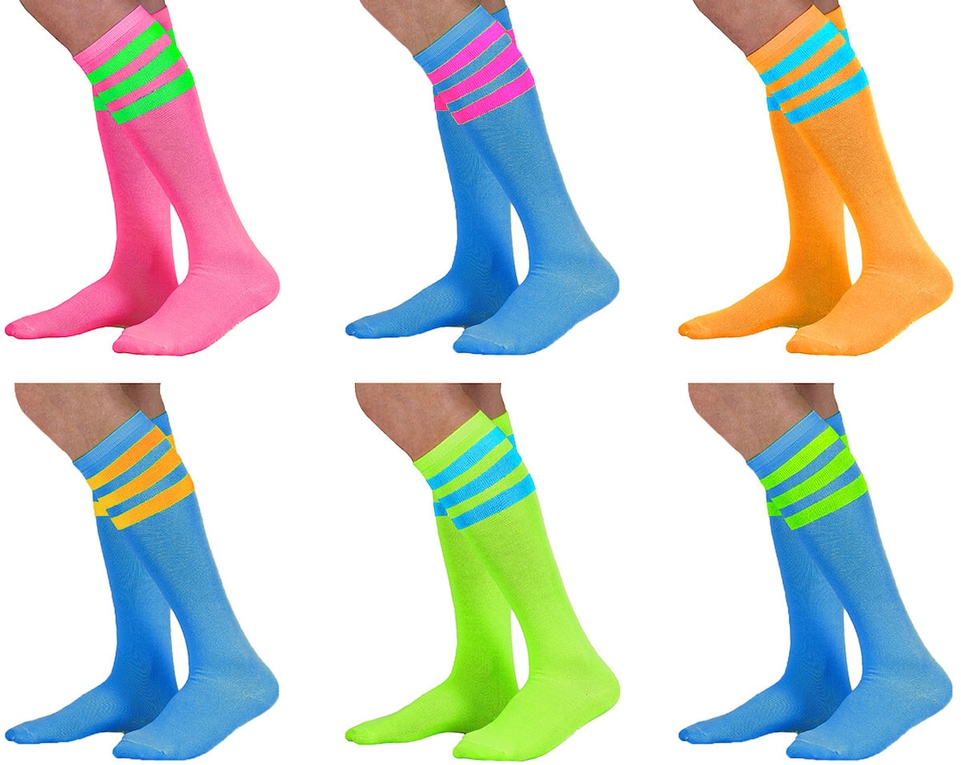 Unisex Neon Colored Knee High Tube Socks With Neon Colored Stripes ...
