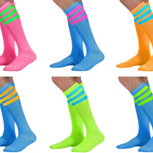 Unisex Neon Colored Knee High Tube Socks With Neon Colored Stripes ...
