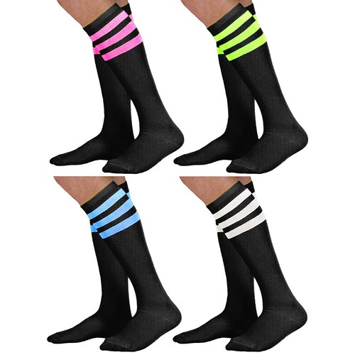 Unisex Neon Colored Knee High Tube Socks With White Stripes - Etsy