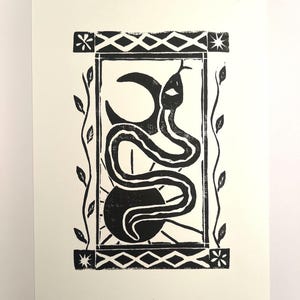 Snake, Moon, and Sun Block Print - Etsy