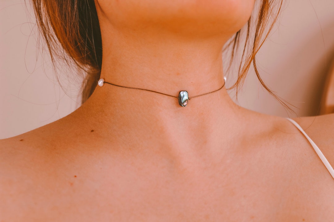 Abalone Pearl Necklace Dainty Freshwater Pearl Choker - Etsy