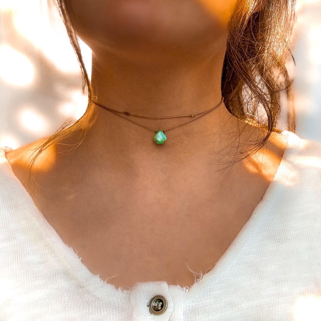 Earthy Drop Double Strand Choker • Glass Turquoise Layered Boho ...