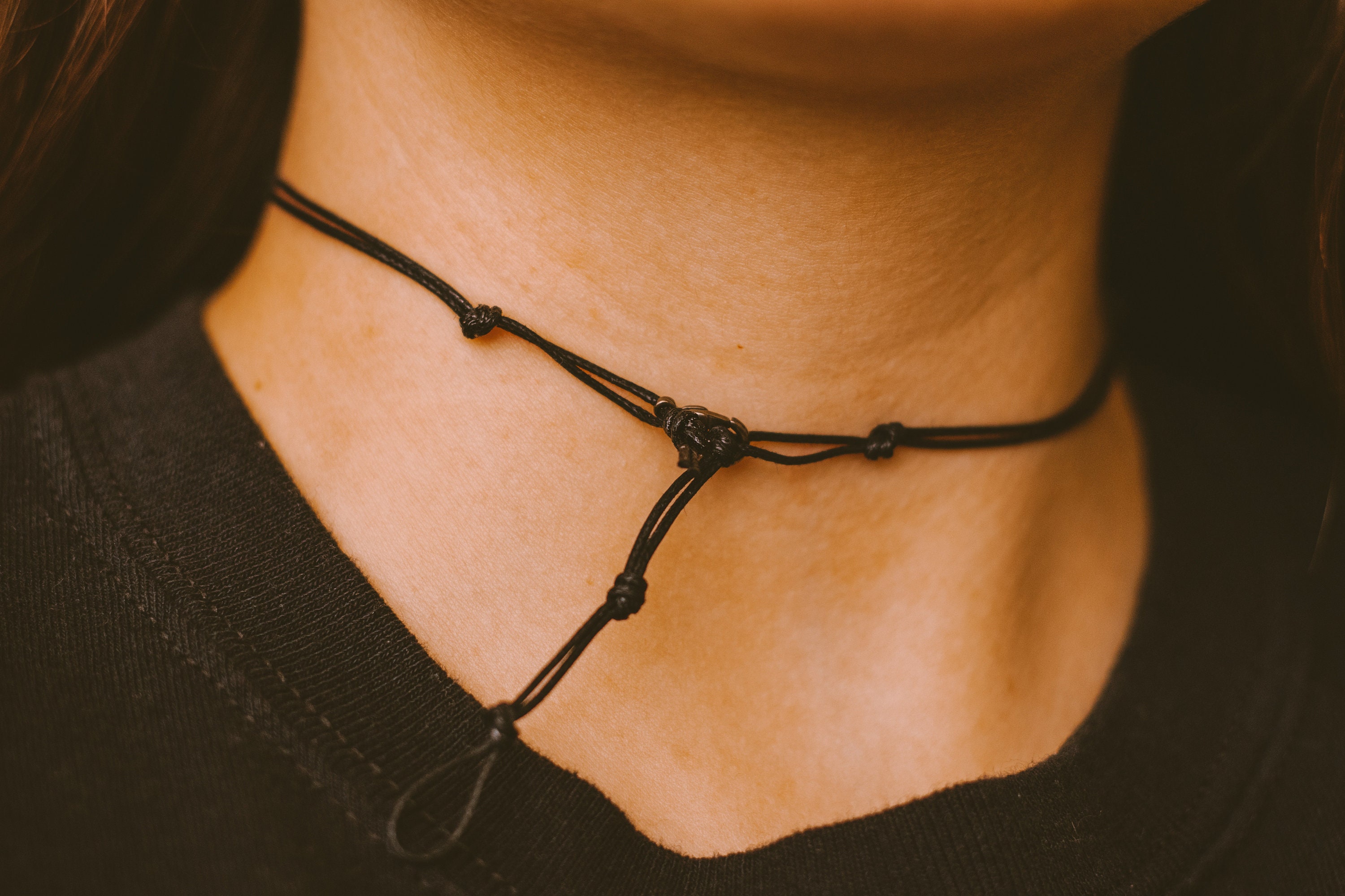 Edgy Double Layered Thin Black Choker Necklace Teardrop | Etsy