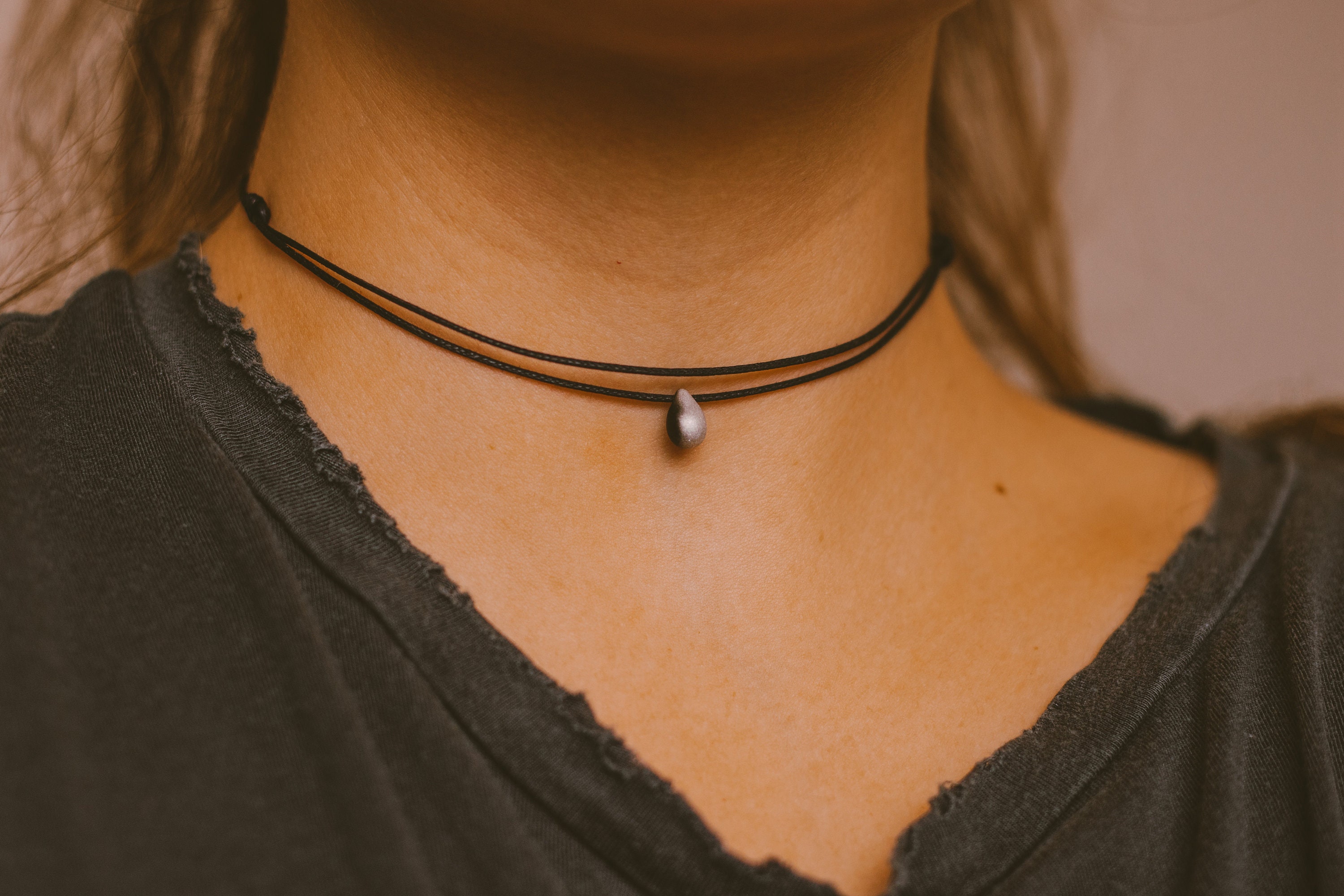 Edgy Double Layered Black Choker Necklace Silver Teardrop - Etsy