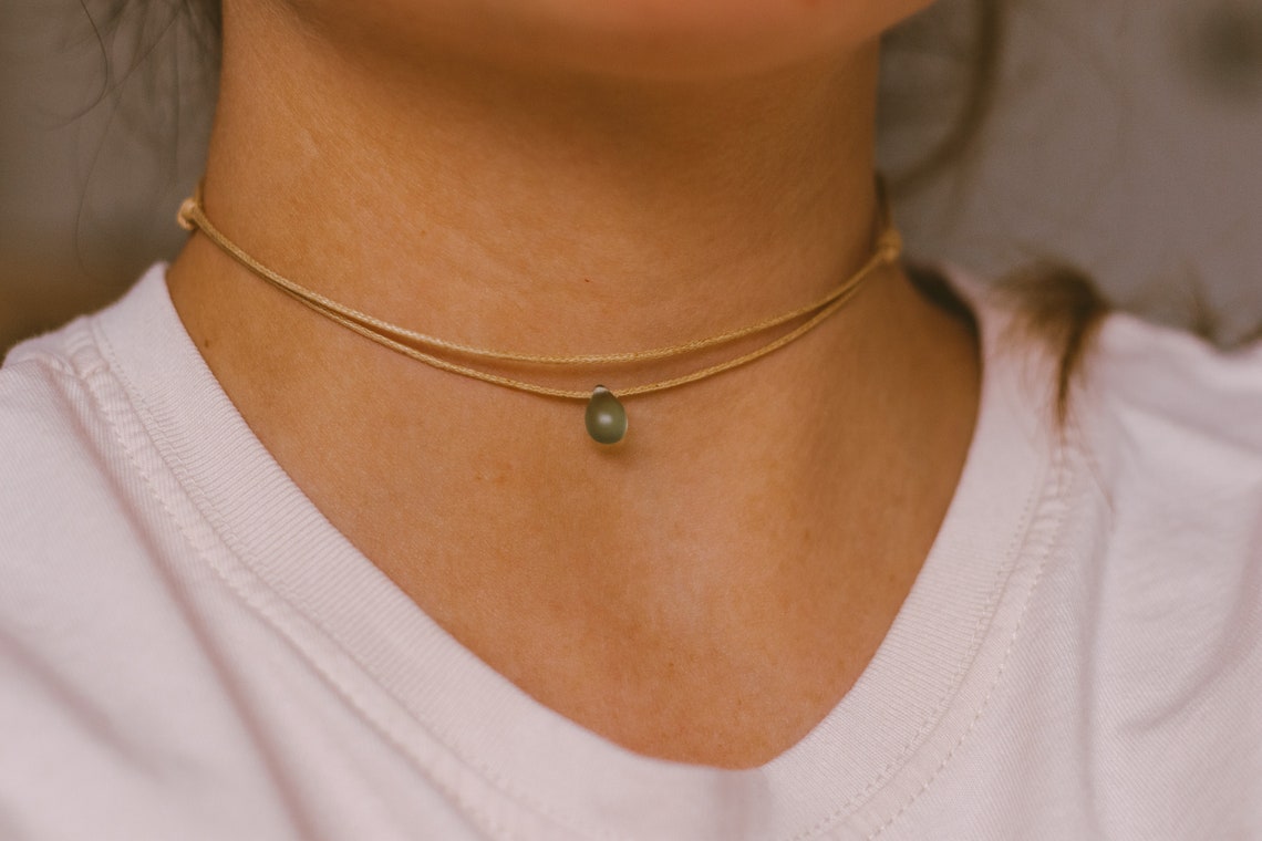 Double Layered Choker Necklace Green Teardrop Necklace Boho | Etsy