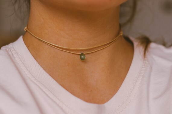 Double Layered Choker Necklace Green Teardrop Necklace Boho | Etsy