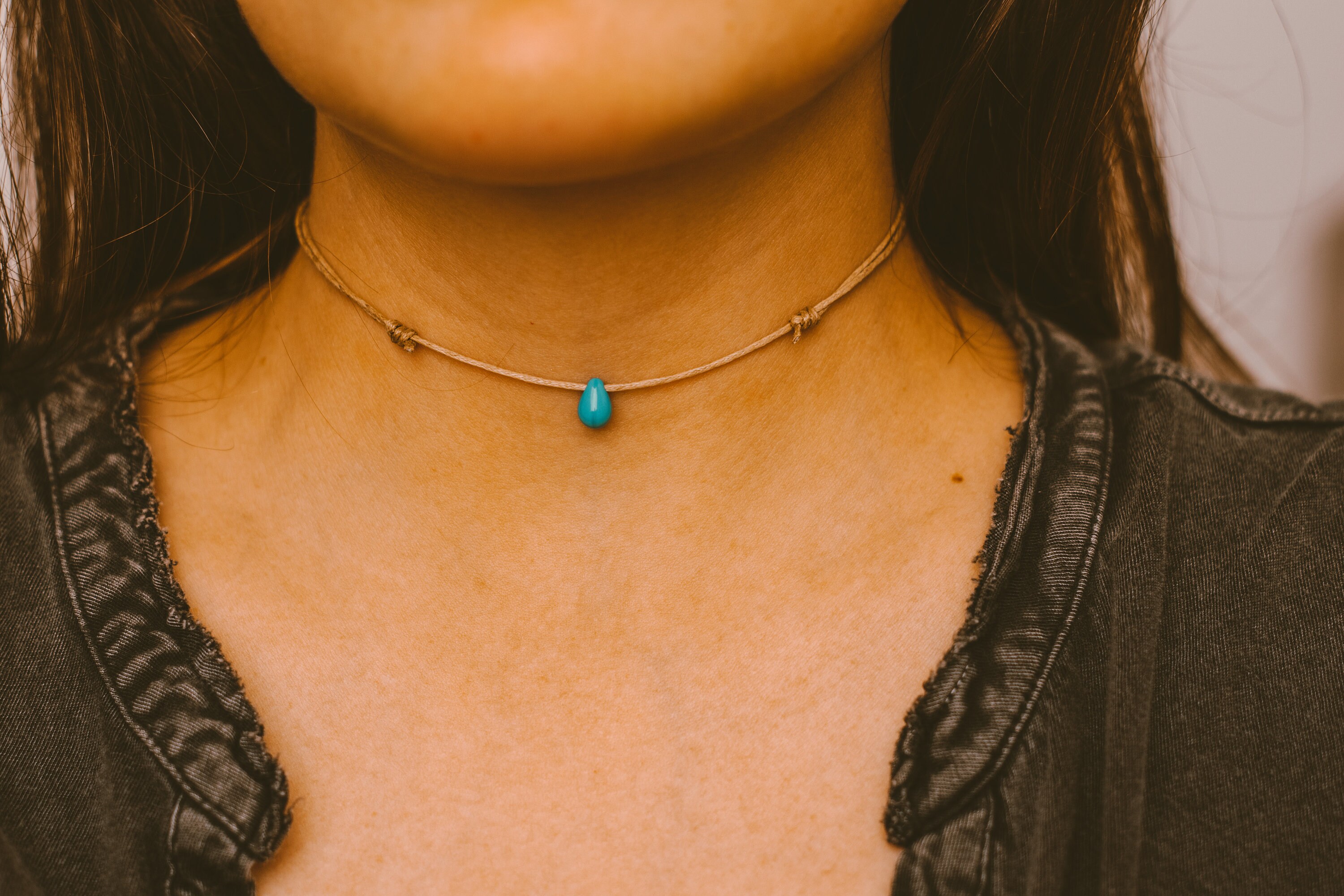 Boho Hippie Choker Necklace Turquoise Teardrop Choker | Etsy