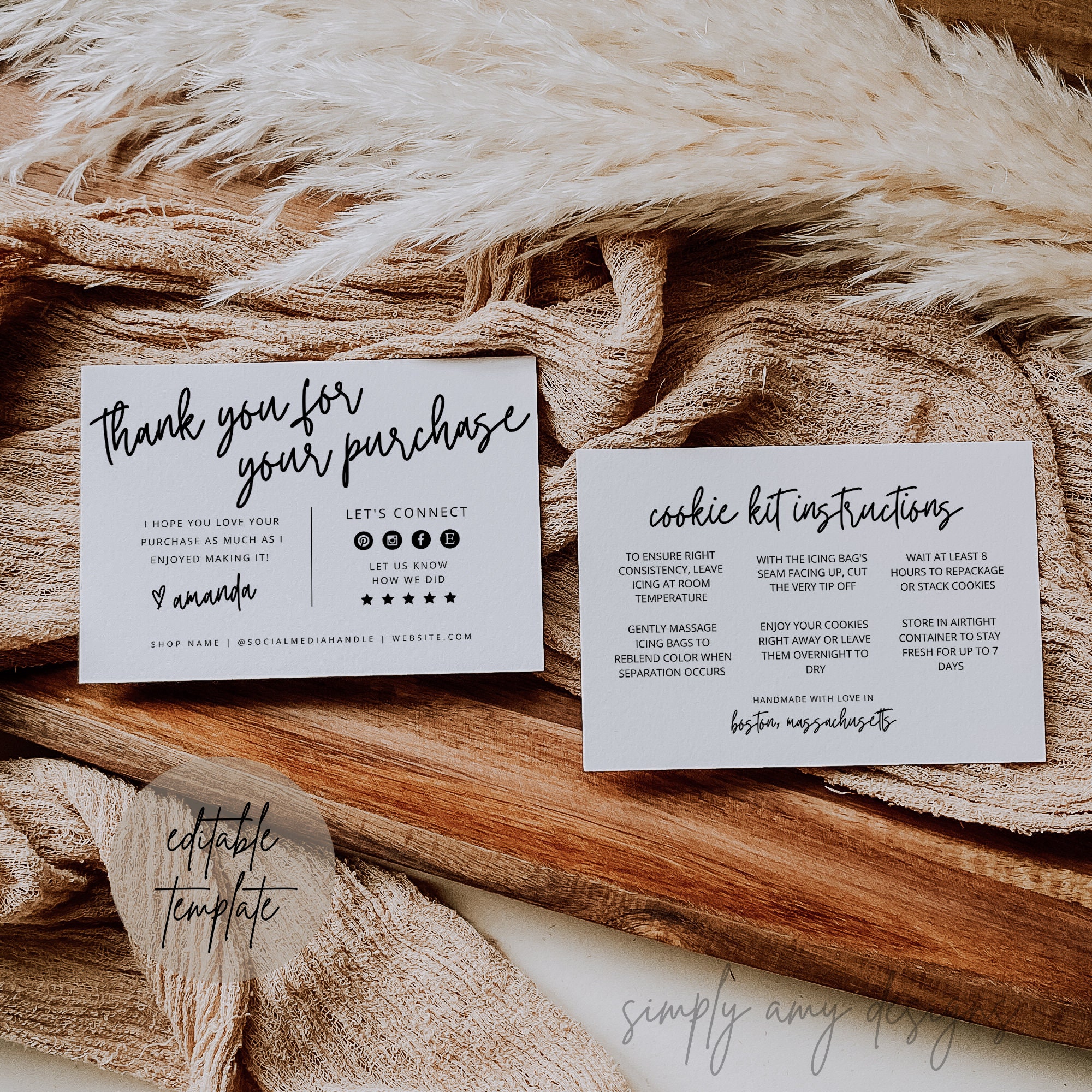 Editable Cookie Kit Instruction Card Canva Template, Cookie Kit Card ...