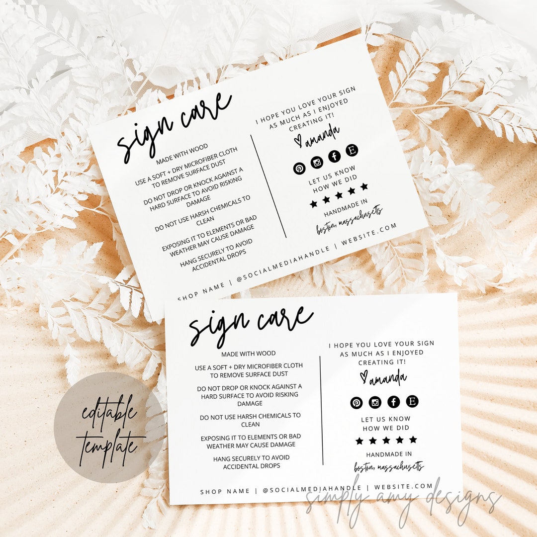 Editable Sign Care Card Canva Template, Sign Card Template, Sign ...
