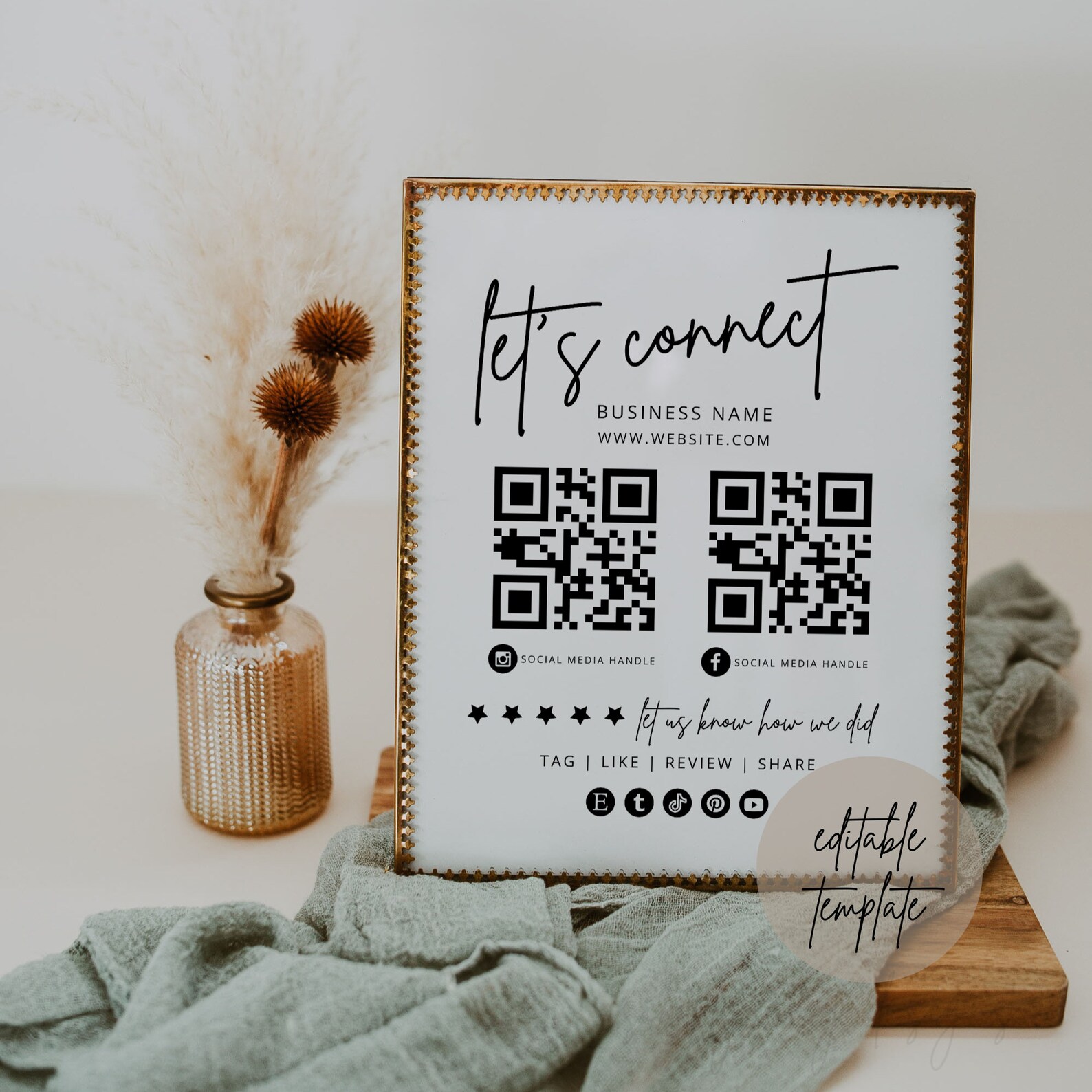 Editable Social Media Sign Template, Lets Connect Sign Canva Template ...