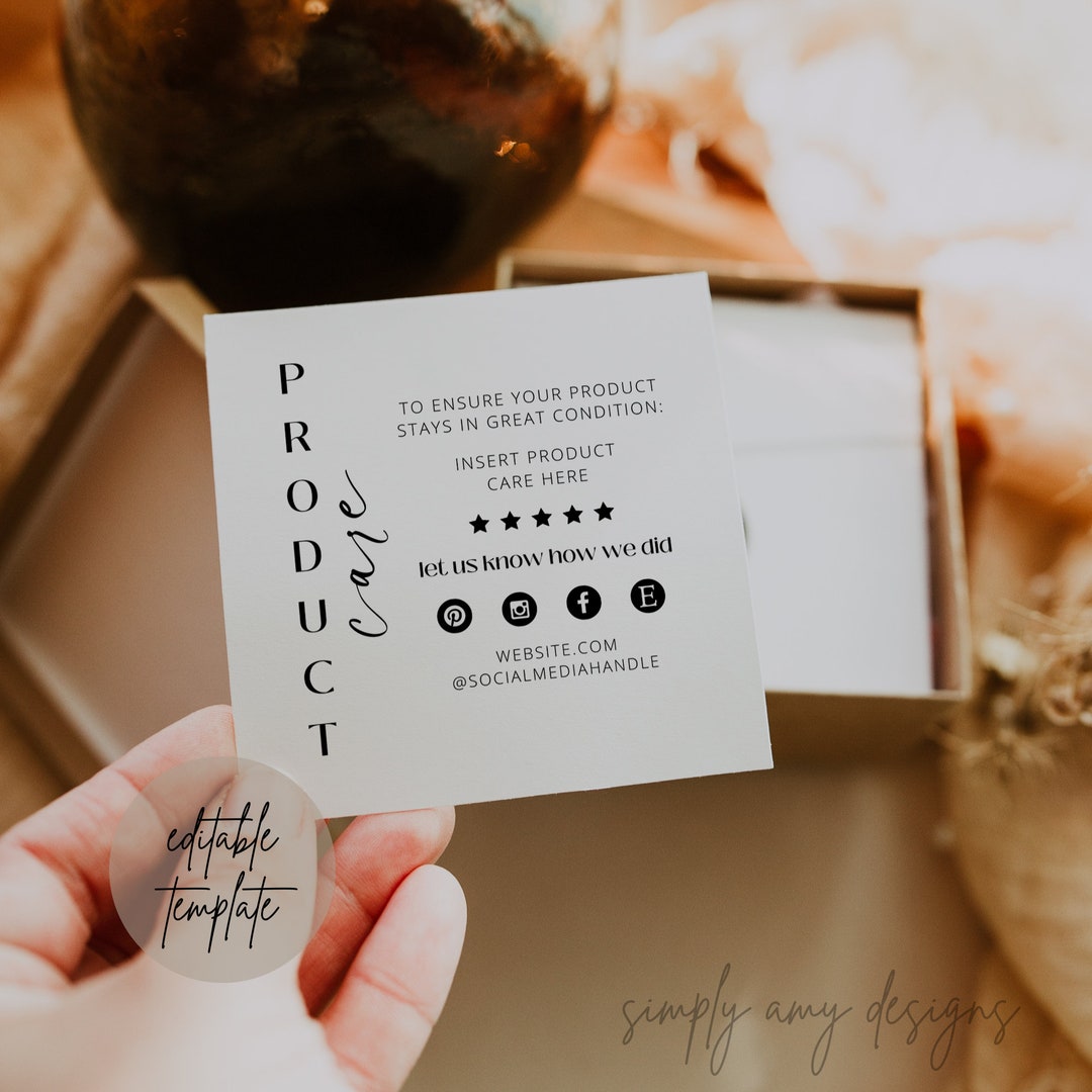 Editable Product Care Card Template, Care Card Template, Minimalist ...