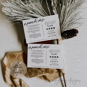 Editable Ornament Care Card Canva Template, Ornament Card Template ...