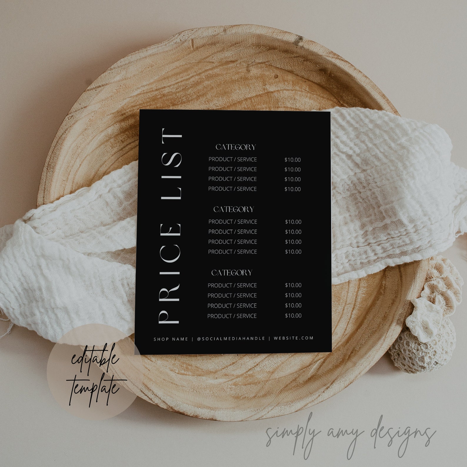 Editable Price List Canva Template Price List Template Small - Etsy
