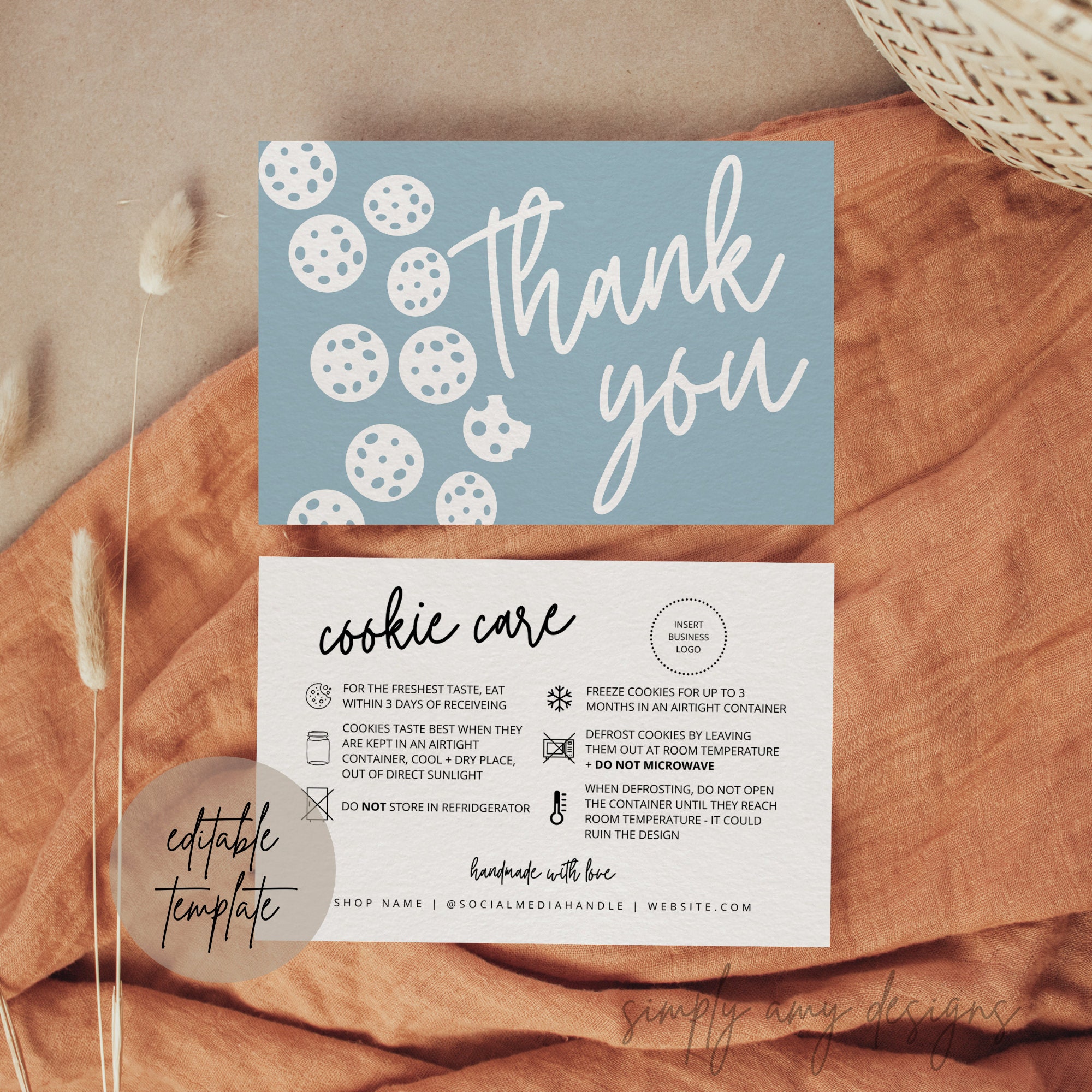 Editable Cookie Care Card Canva Template, Cookie Card Template ...