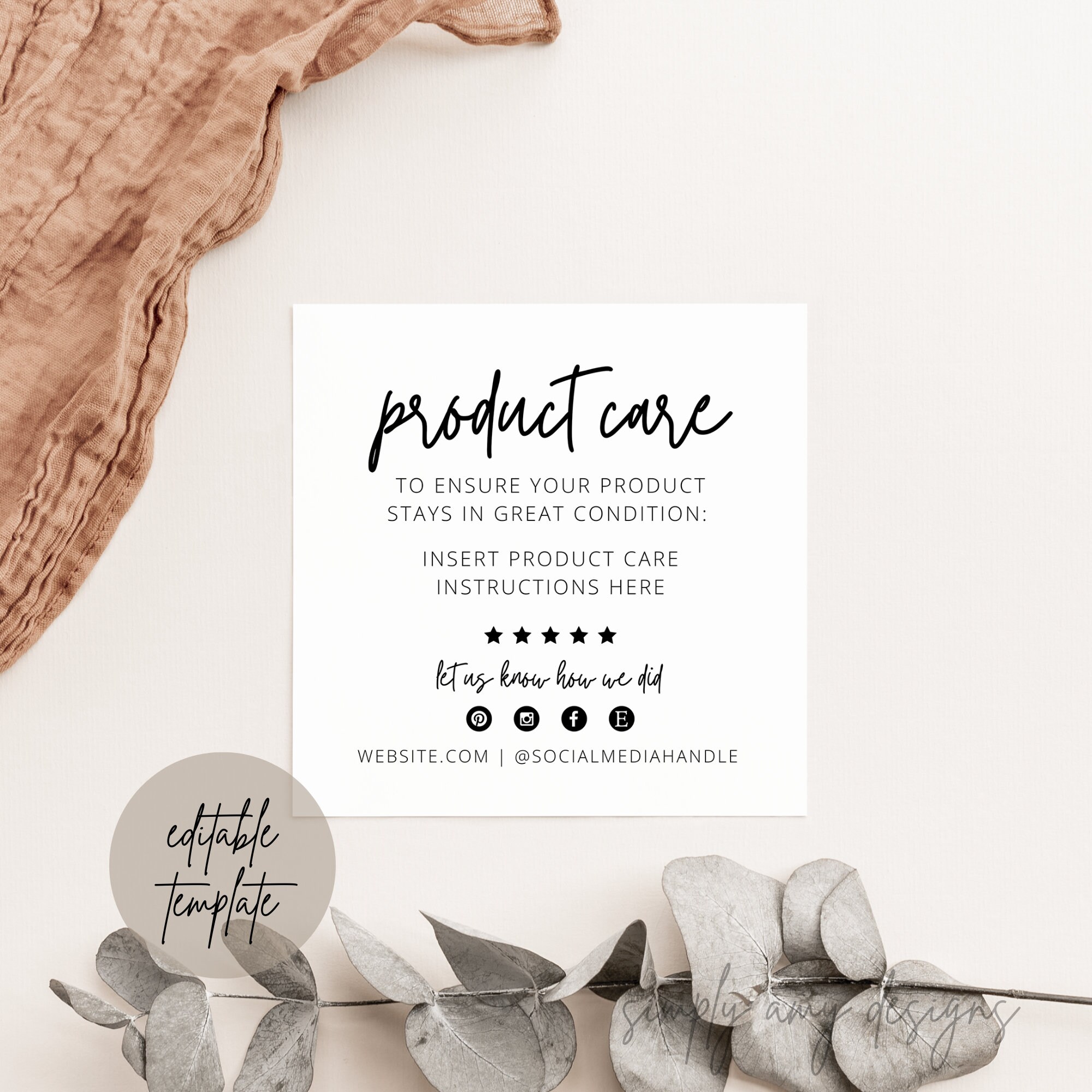 Editable Product Care Card Template Care Card Template - Etsy UK