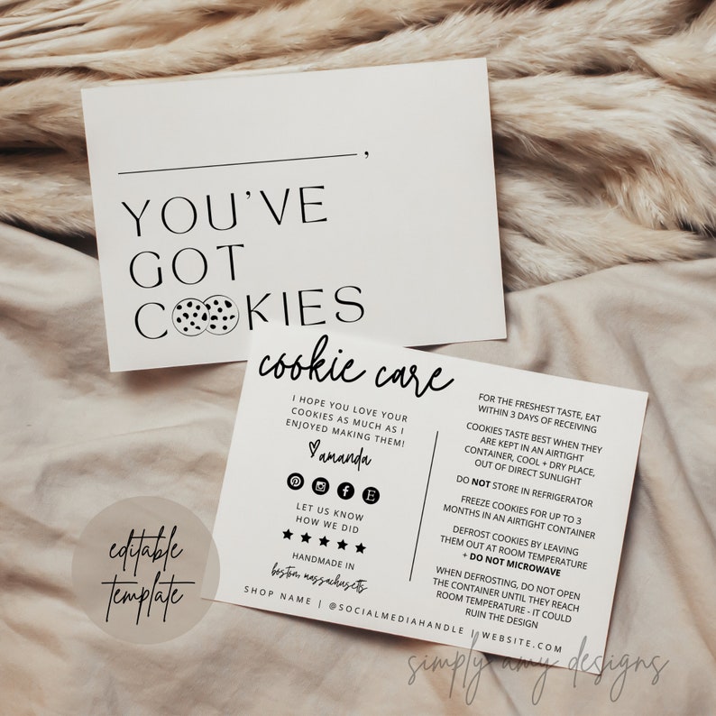 Editable Cookie Care Card Canva Template Cookie Card - Etsy Australia