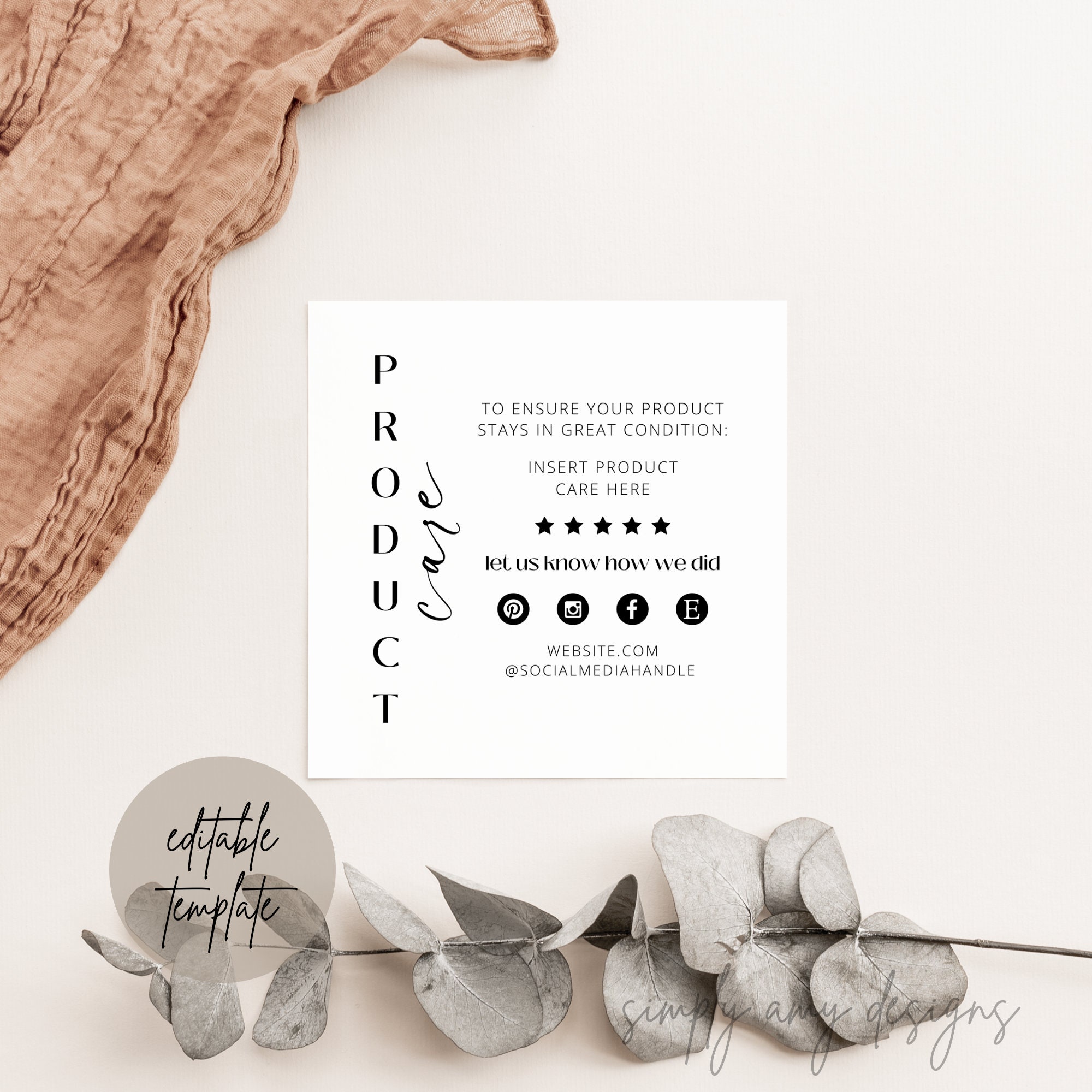 Editable Product Care Card Template, Care Card Template, Minimalist ...