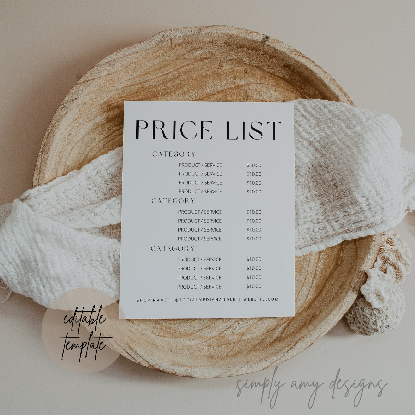 Editable Price List Canva Template Price List Template Small - Etsy