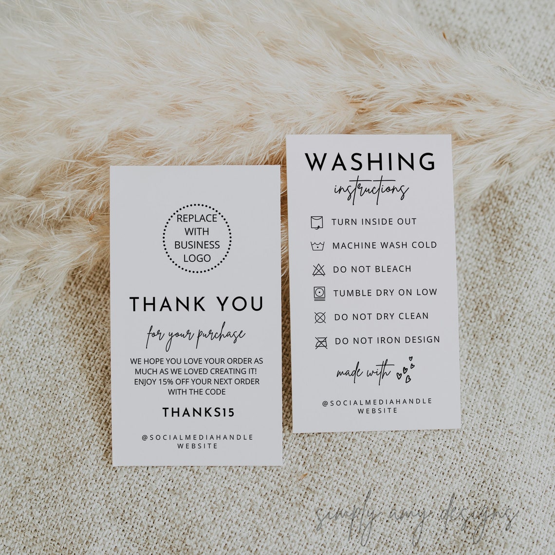 Editable Washing Instructions Card Canva Template, Care Card Template ...