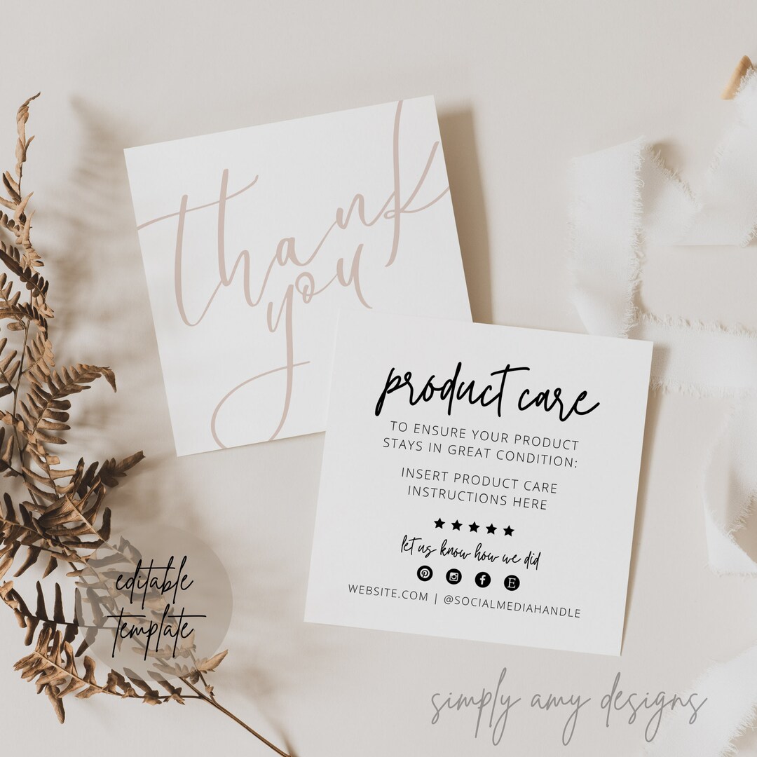 Editable Product Care Card Template, Care Card Template, Minimalist ...
