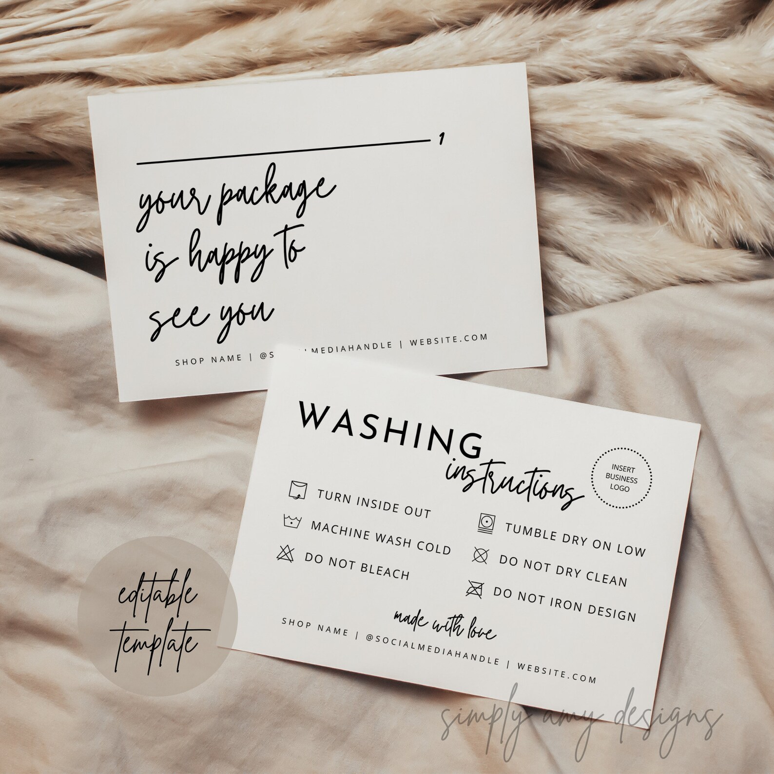 Editable Washing Instructions Card Canva Template, Care Card Template ...