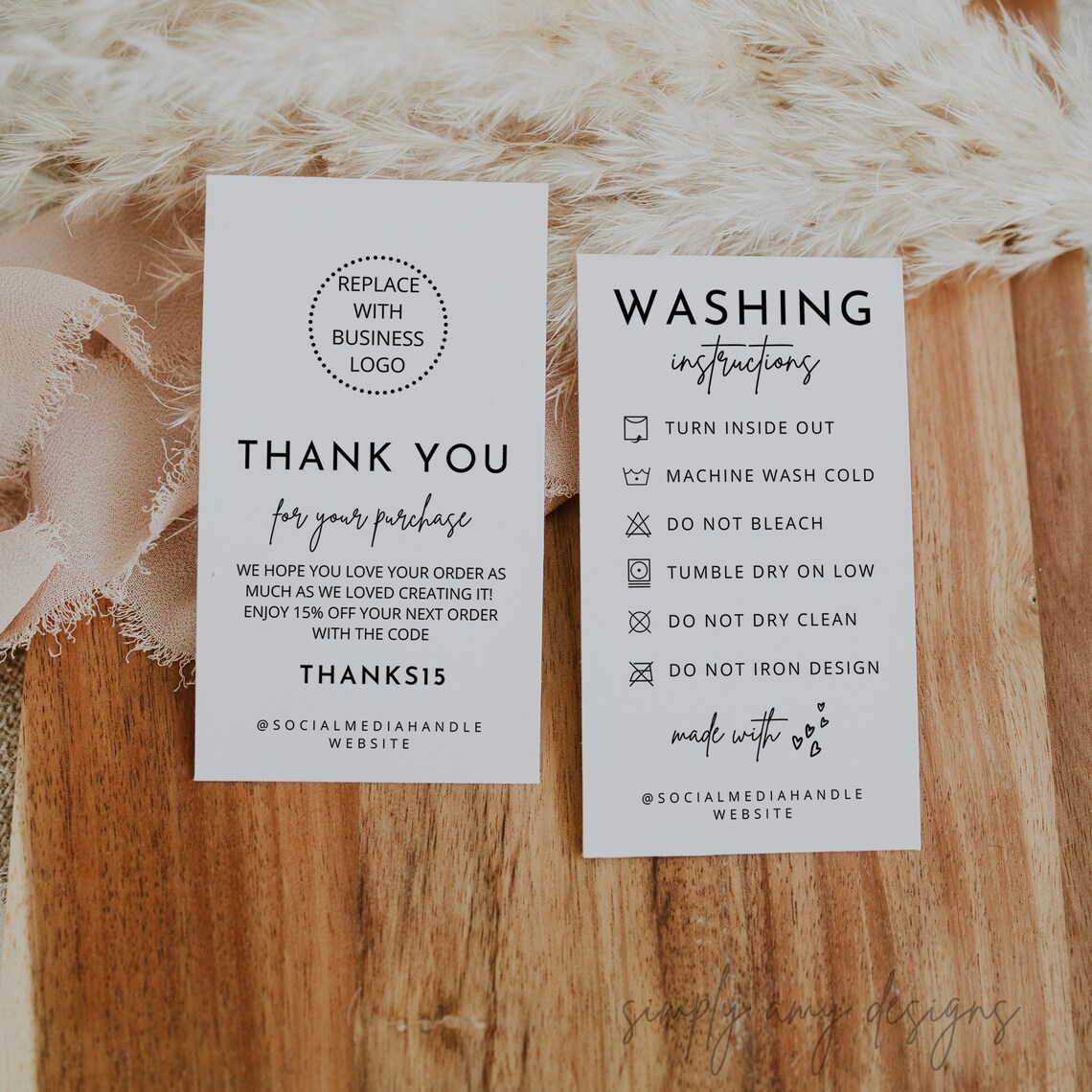 Editable Washing Instructions Card Canva Template, Care Card Template ...