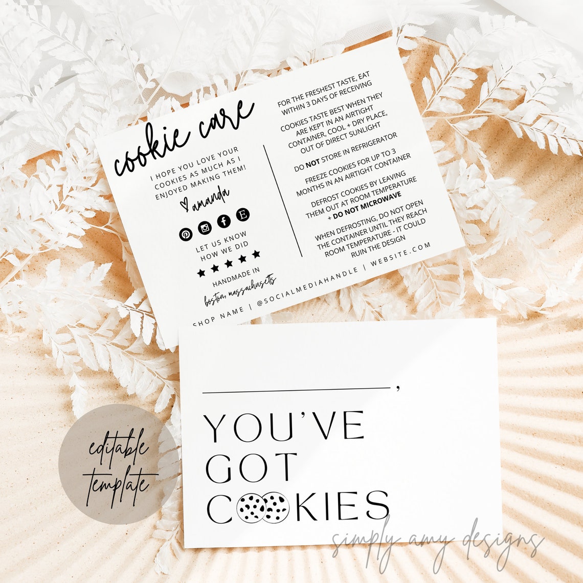 Editable Cookie Care Card Canva Template Cookie Card - Etsy