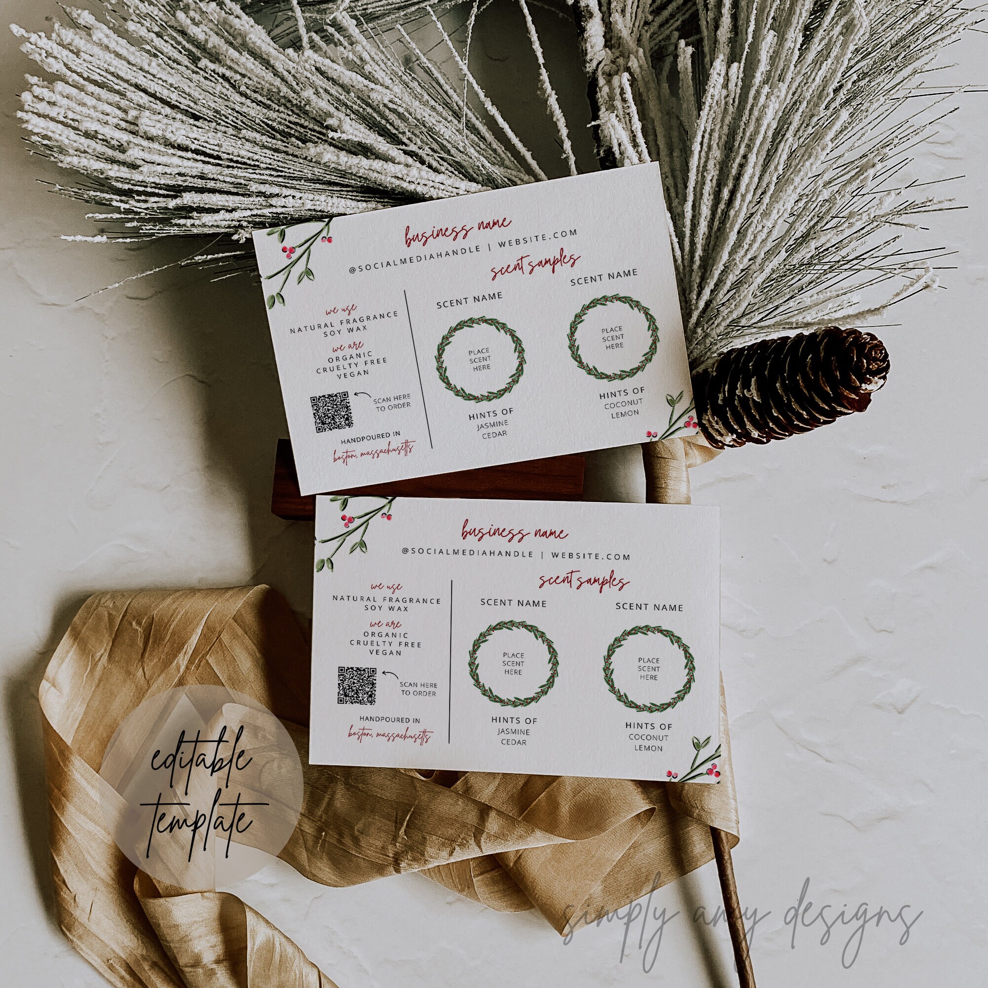 Editable Holiday Candle Scent Card Canva Template, Candle Scent Card ...