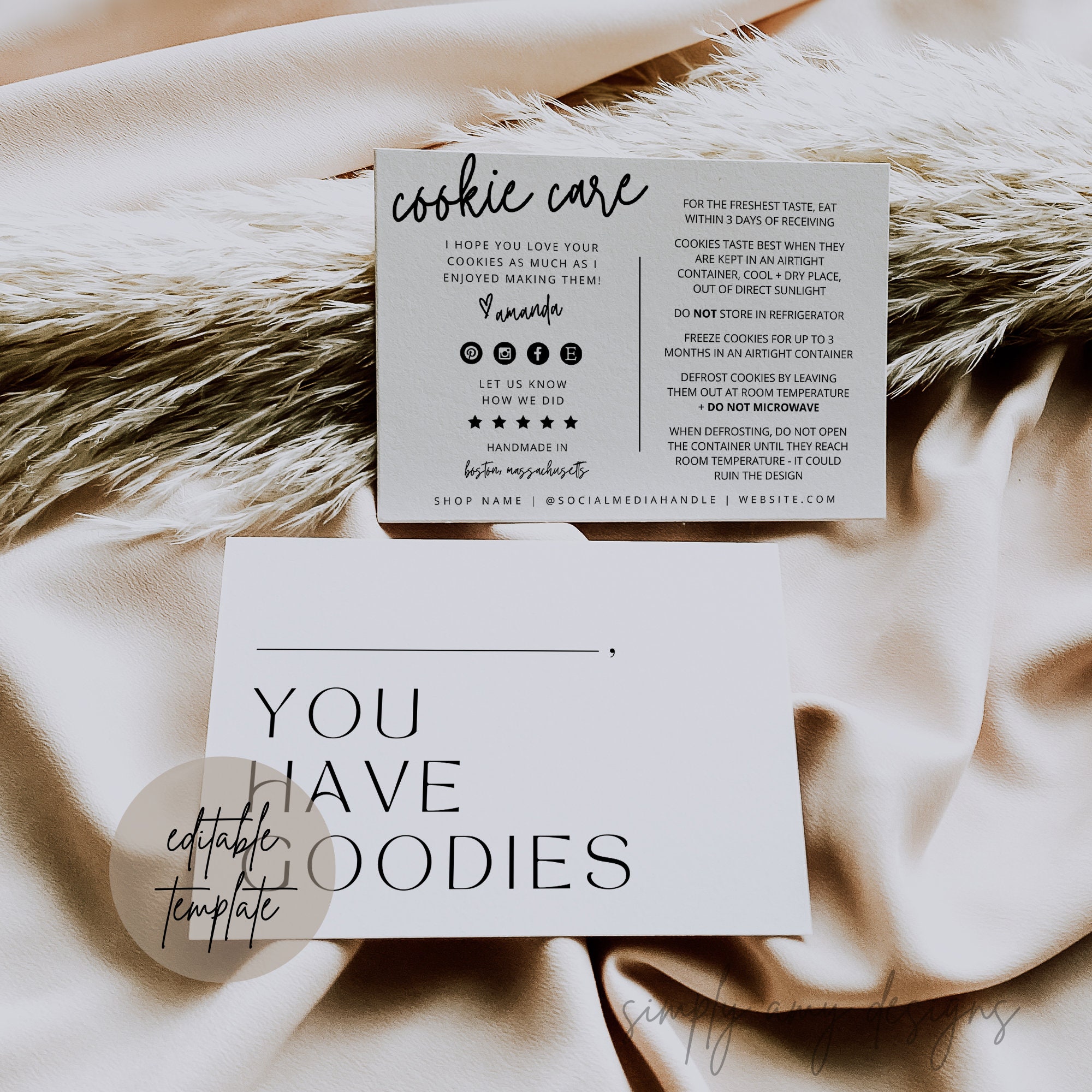 Editable Cookie Care Card Canva Template Cookie Card - Etsy