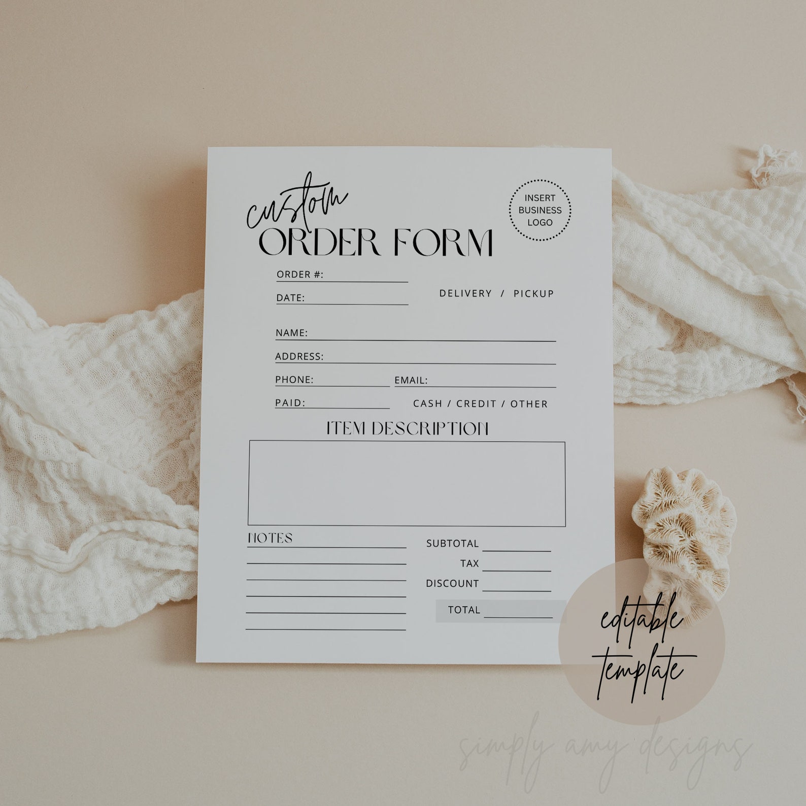 Editable Custom Order Form Template, Order Form Canva Template, Vendor ...