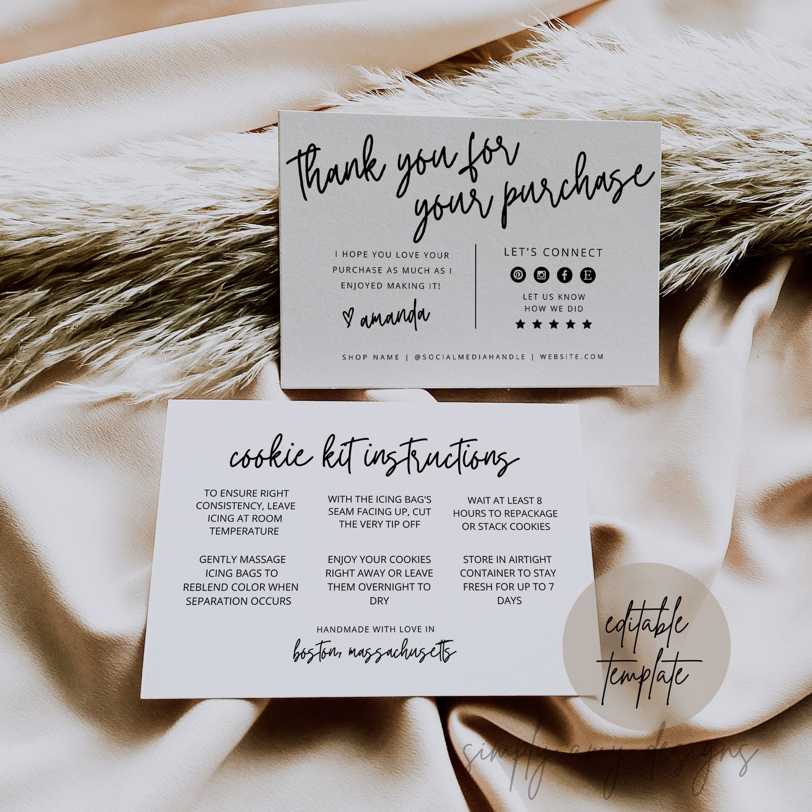 Editable Cookie Kit Instruction Card Canva Template, Cookie Kit Card ...