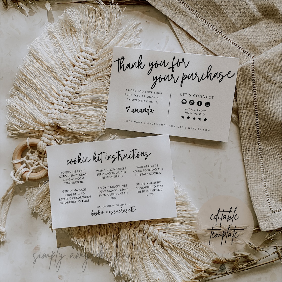 Editable Cookie Kit Instruction Card Canva Template, Cookie Kit Card ...