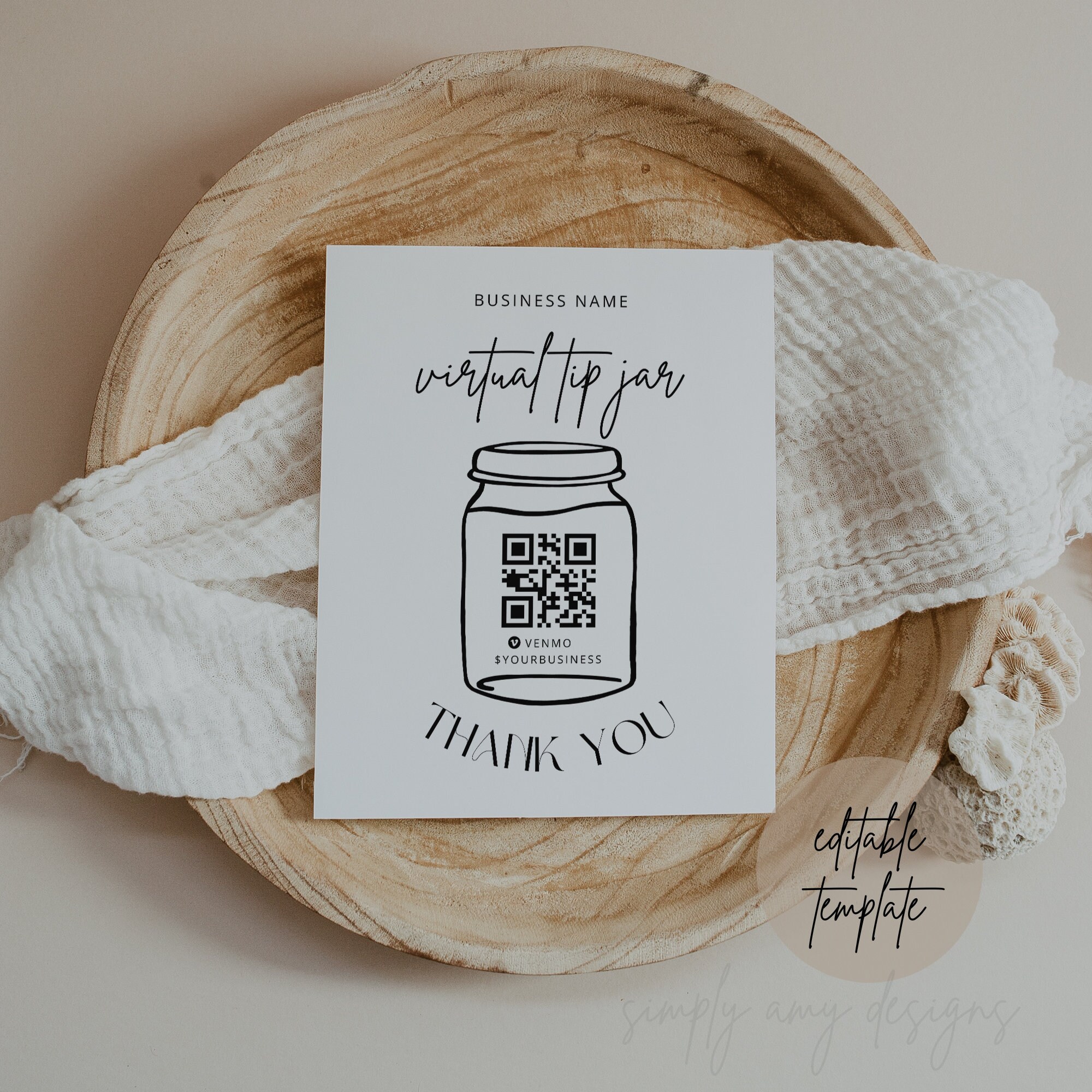 Editable Virtual Tip Jar Template, Payment Method Sign Canva Template ...