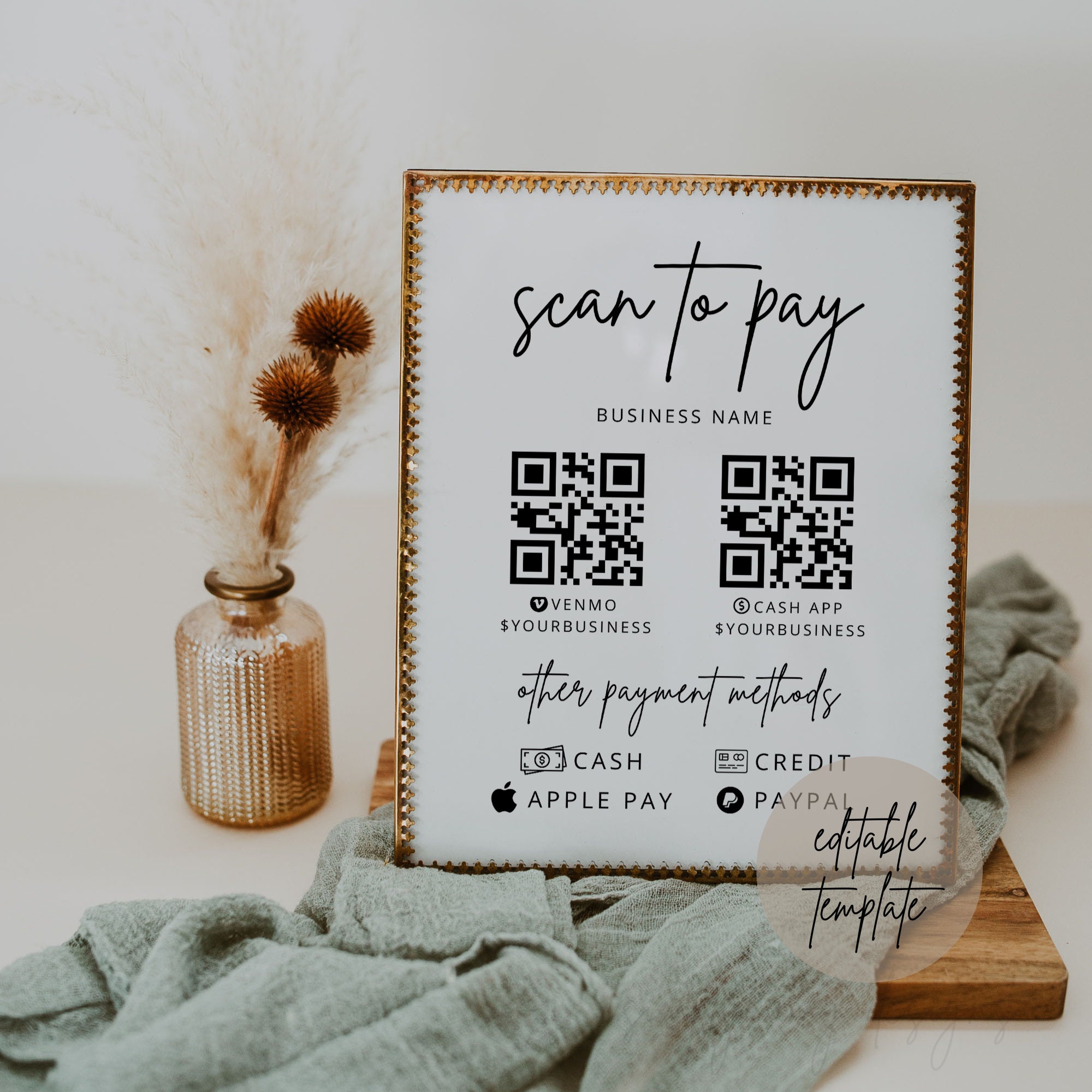Editable Payment Method Sign Template, Scan to Pay Sign Canva Template ...