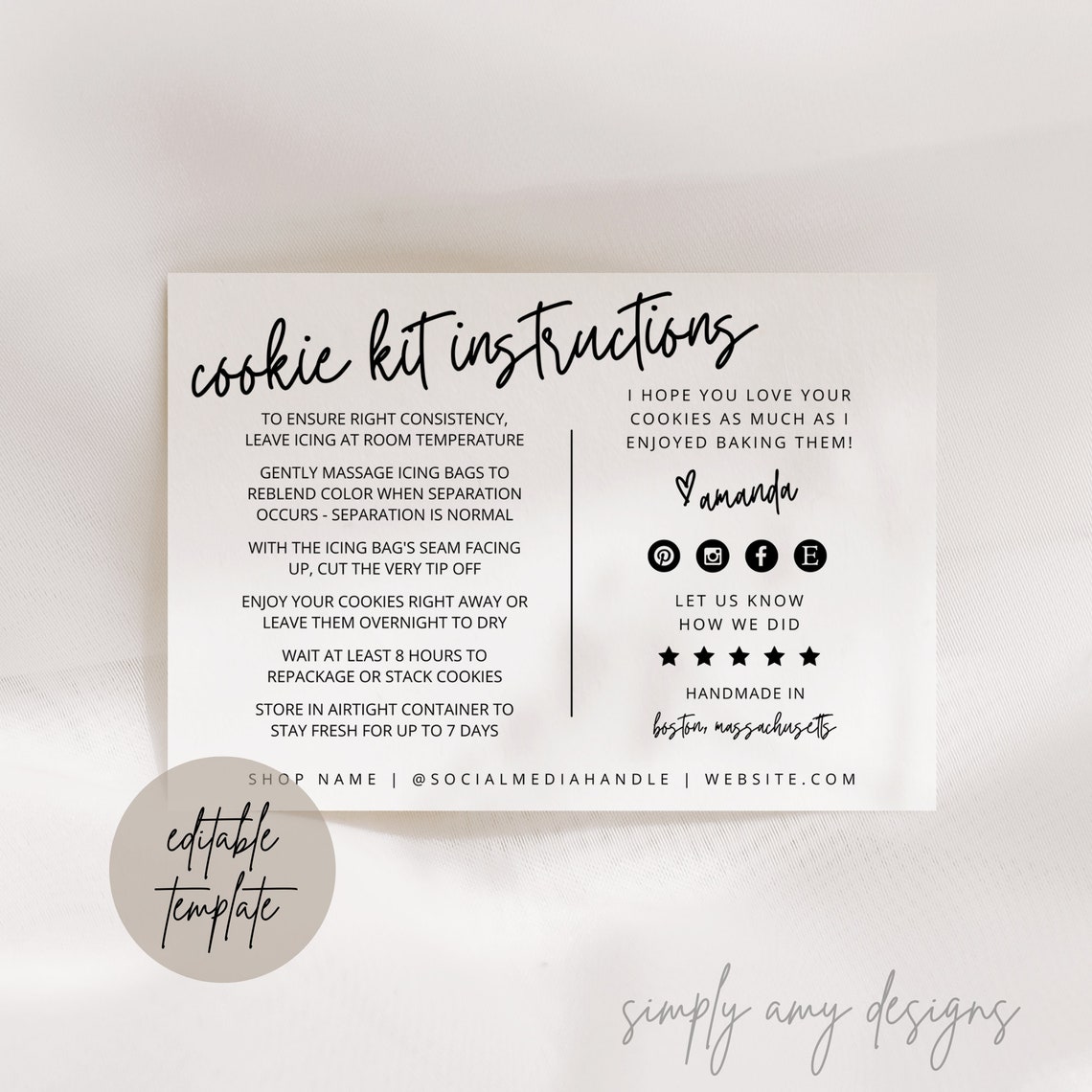 Editable Cookie Kit Instruction Card Canva Template Cookie - Etsy