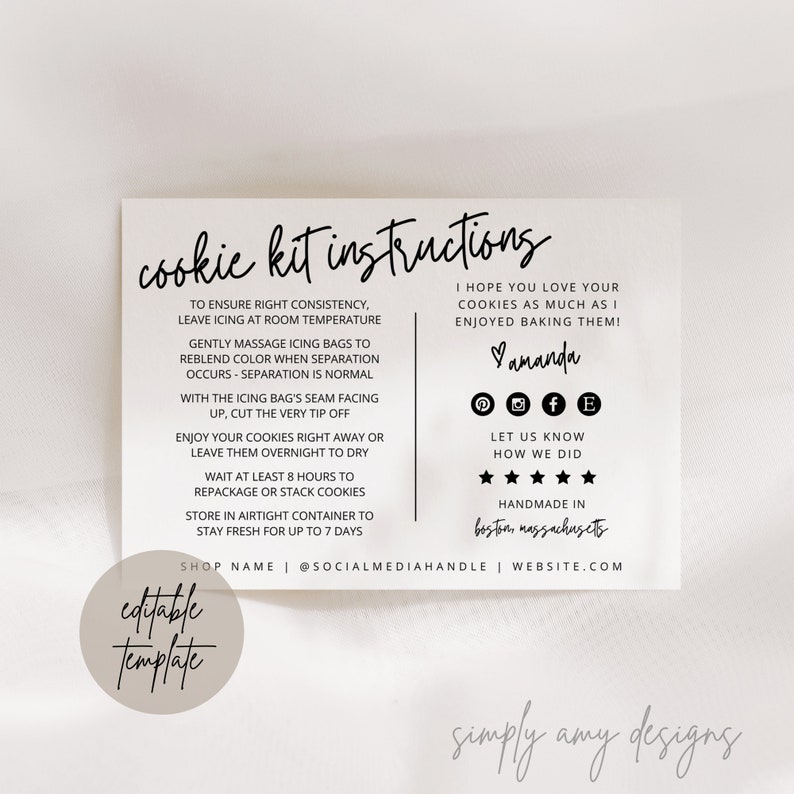 Editable Cookie Kit Instruction Card Canva Template Cookie - Etsy