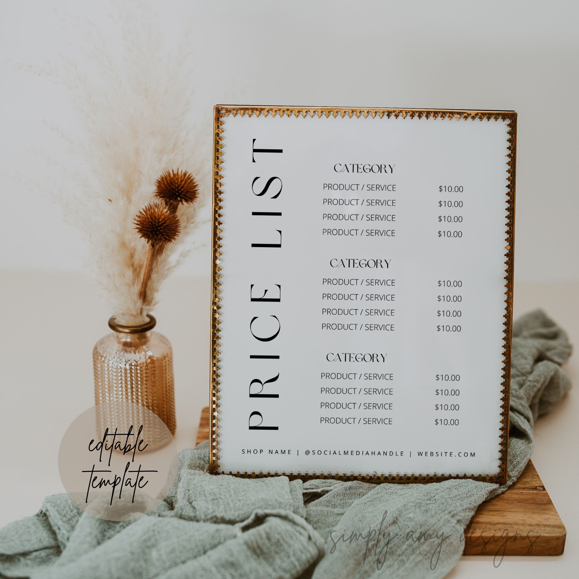 Editable Price List Canva Template, Price List Template, Small Business Template, Custom Price ...