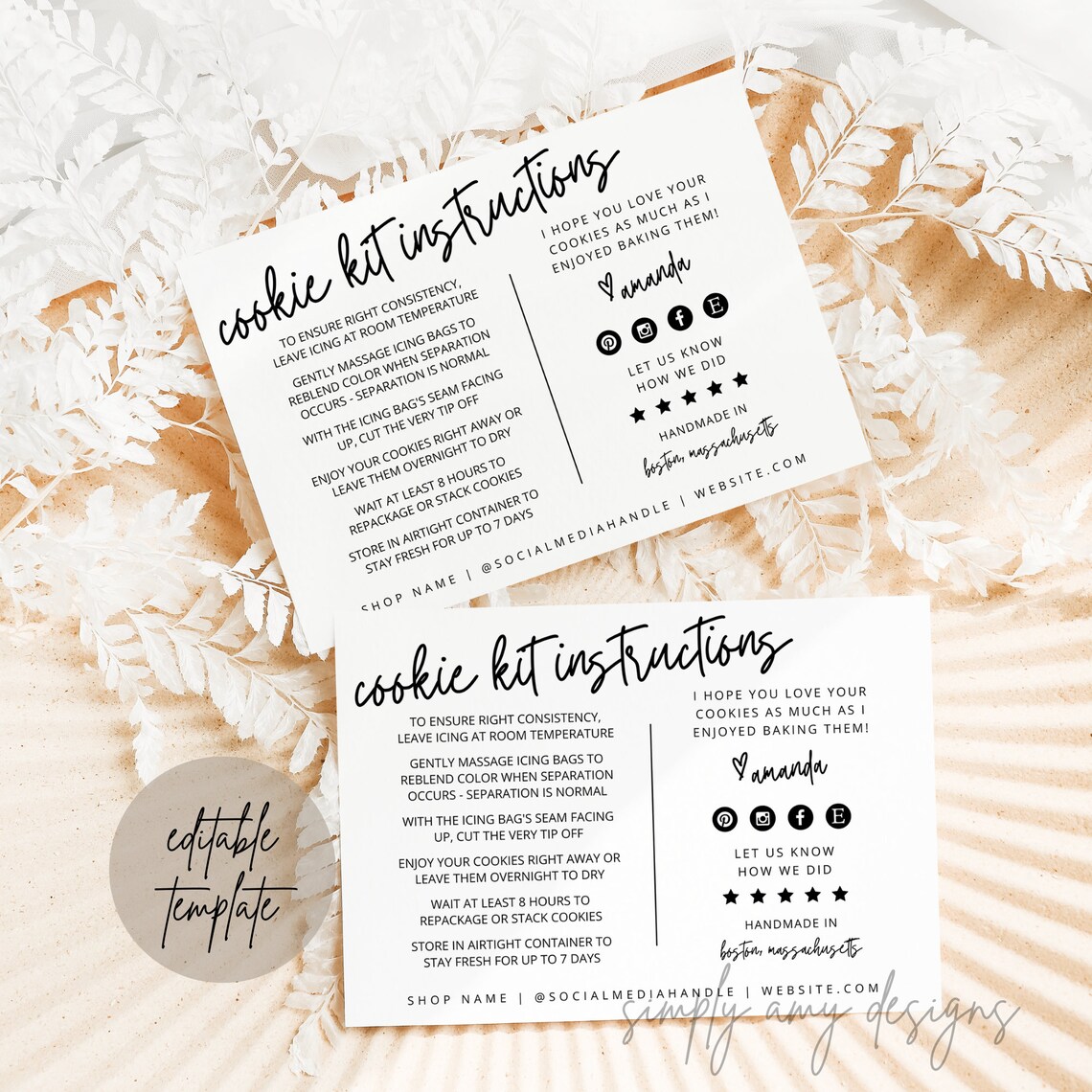 Editable Cookie Kit Instruction Card Canva Template Cookie - Etsy