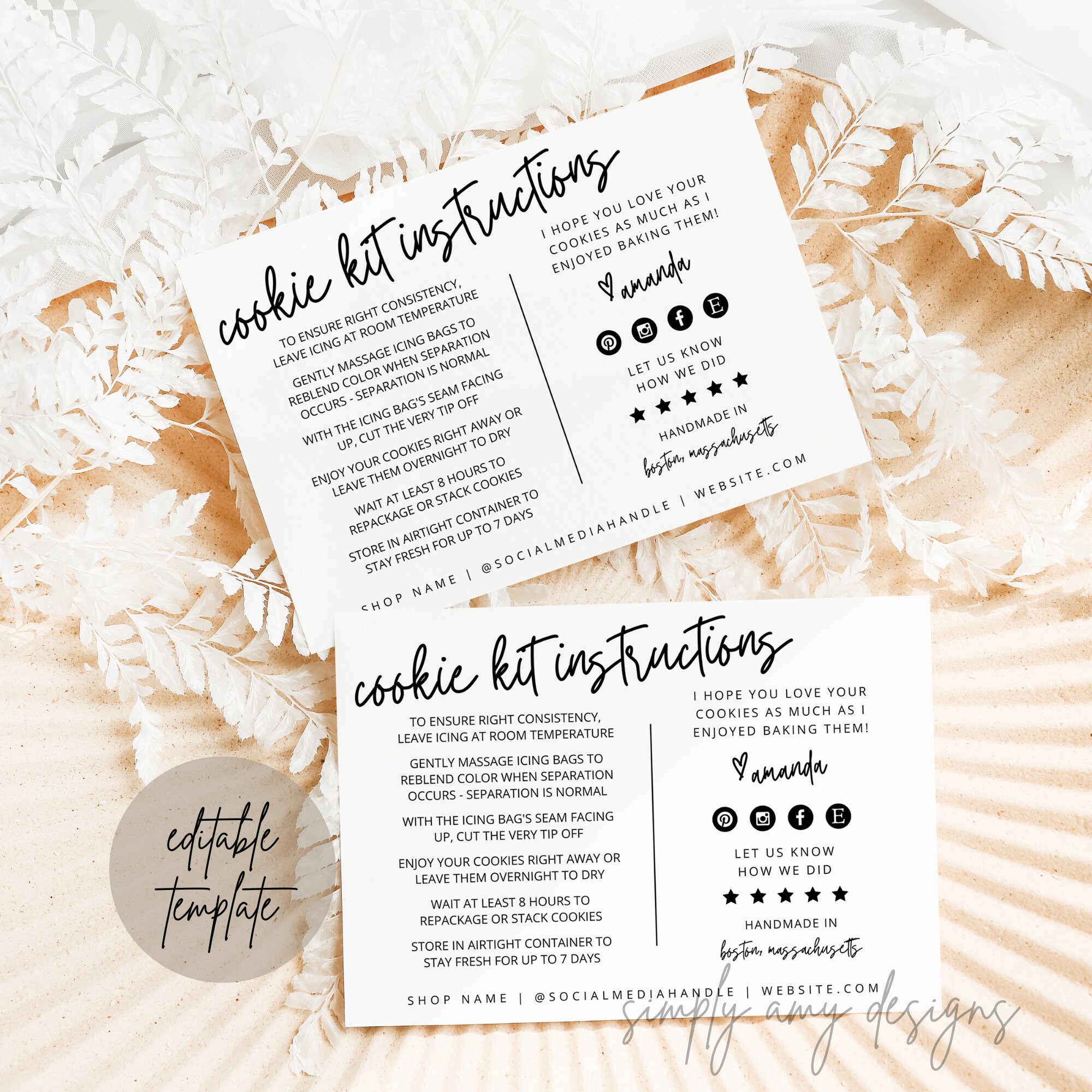 Editable Cookie Kit Instruction Card Canva Template Cookie - Etsy
