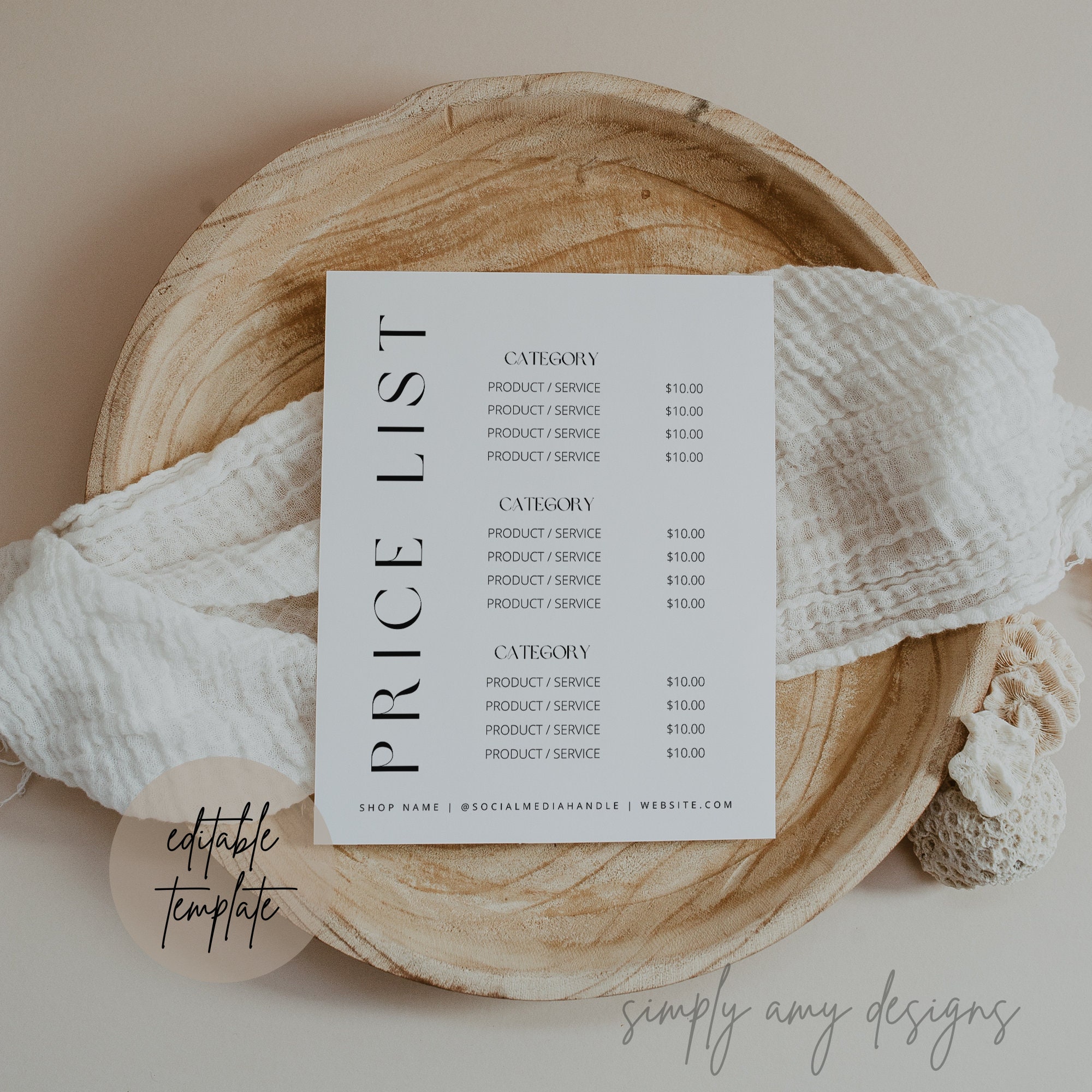 Editable Price List Canva Template, Price List Template, Small Business Template, Custom Price ...